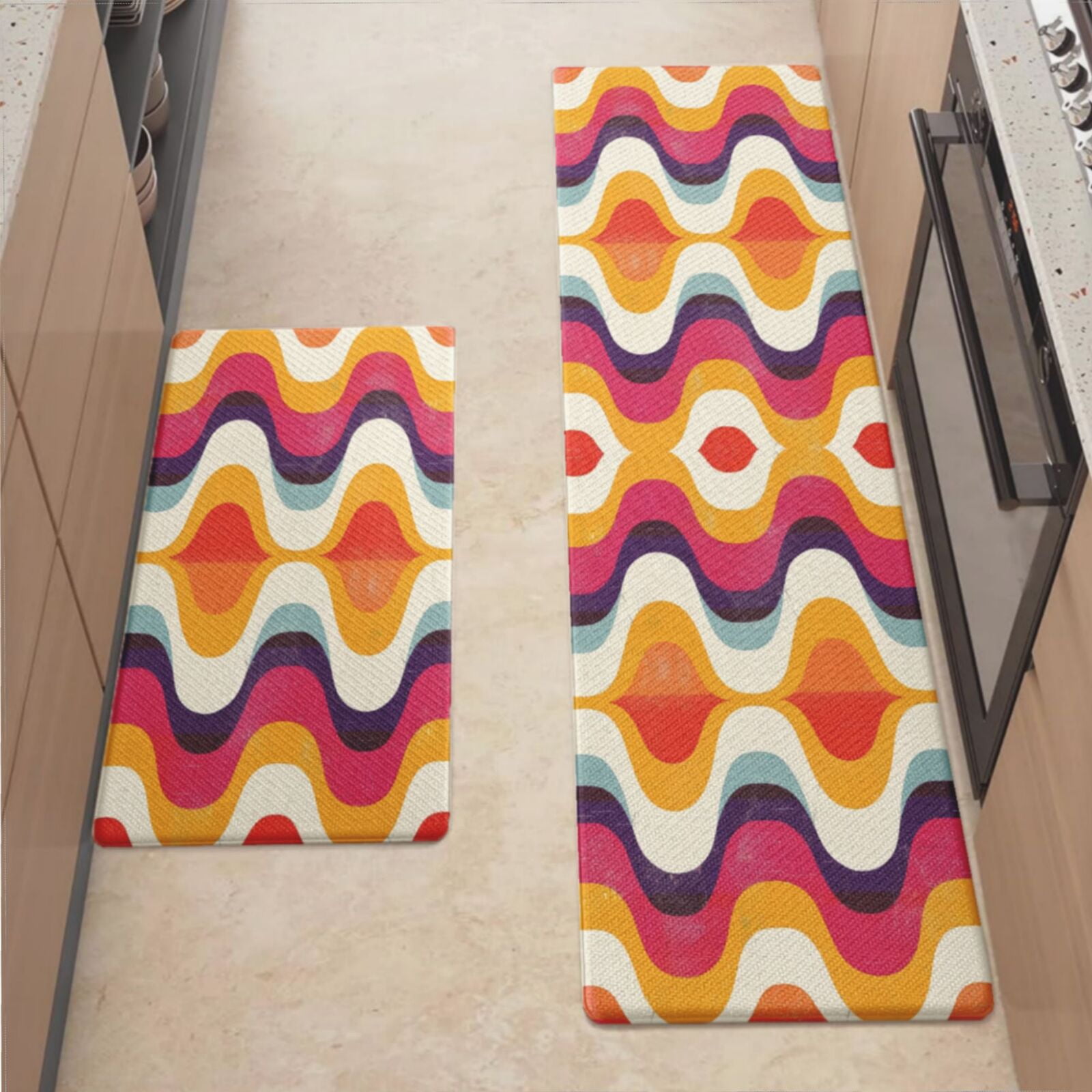 Anti Fatigue Kitchen Mat, Colorful Waves Dynamic Kitchen Rugs Non Slip ...