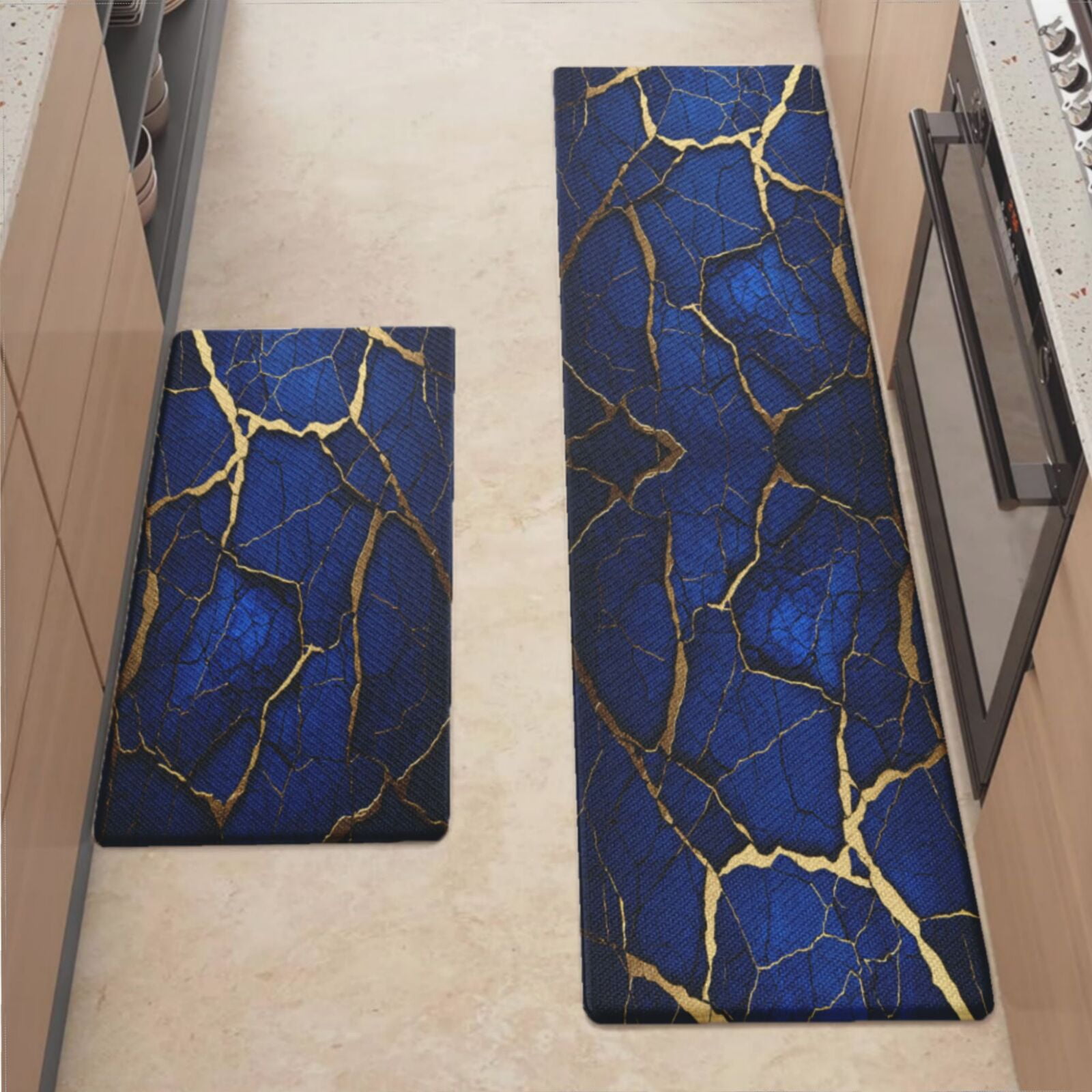 Anti Fatigue Kitchen Mat, Cracked, Texture Surface Sets of 2 Kitchen Rugs Non Slip, Cushioned ...