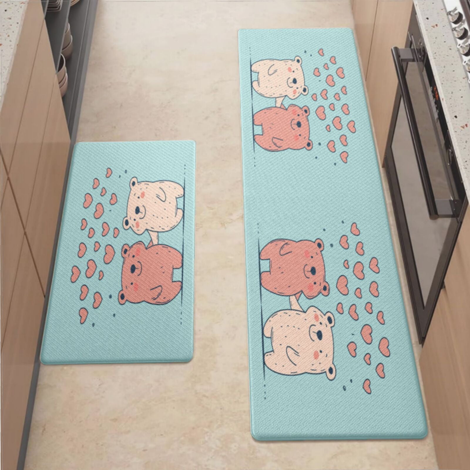Anti Fatigue Kitchen Mat, Cute Bear Love Sets of 2 Kitchen Rugs Non ...