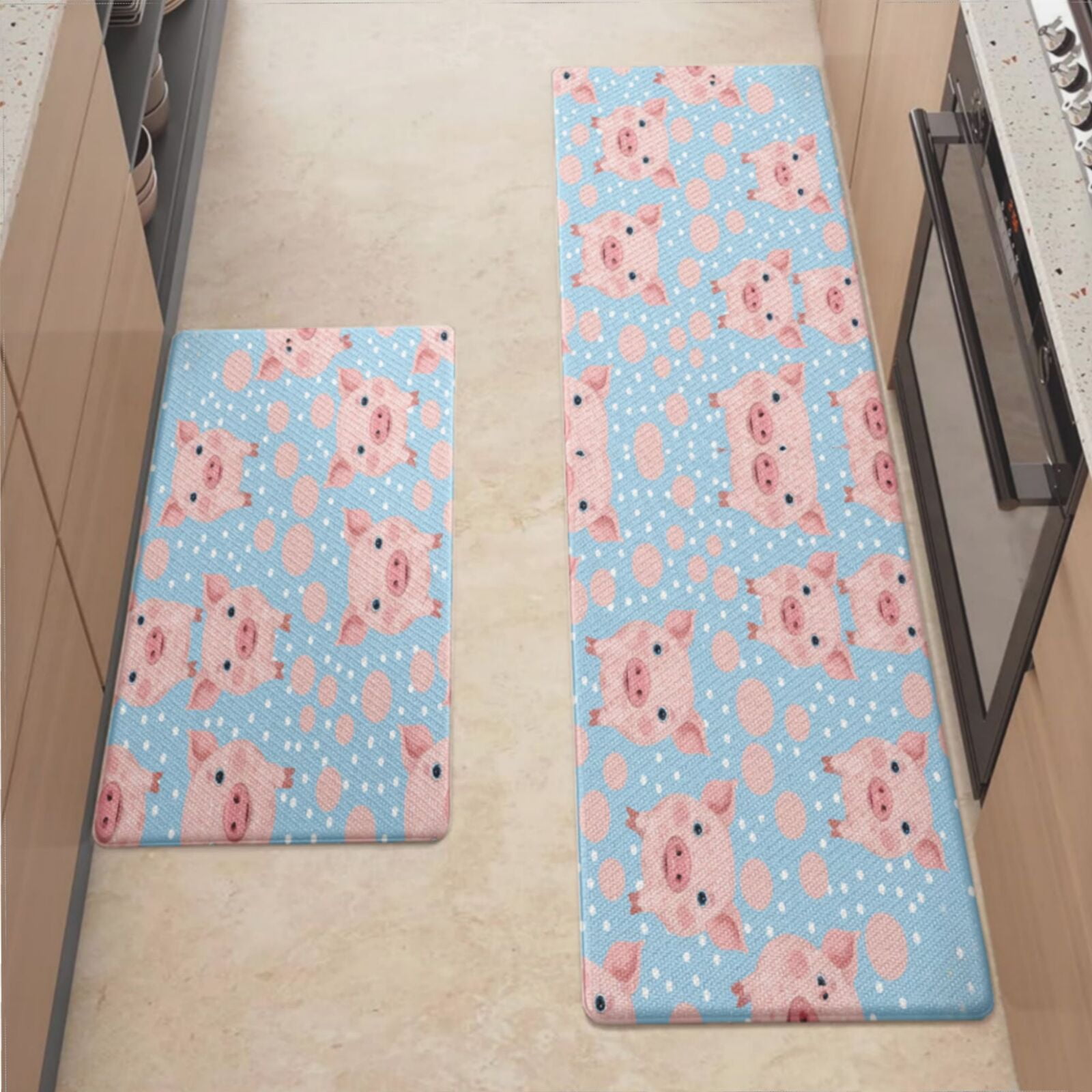 Anti Fatigue Kitchen Mat, Cute Pink Pig Kitchen Rugs Non Slip ...