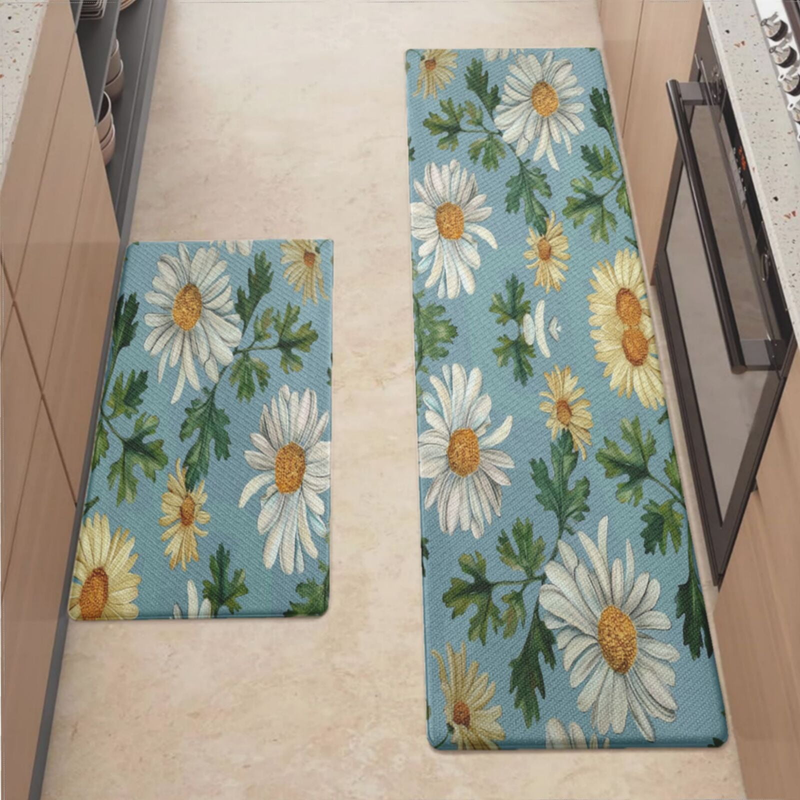 Anti Fatigue Kitchen Mat, Daisies Garden Flowers Kitchen Rugs Non Slip ...