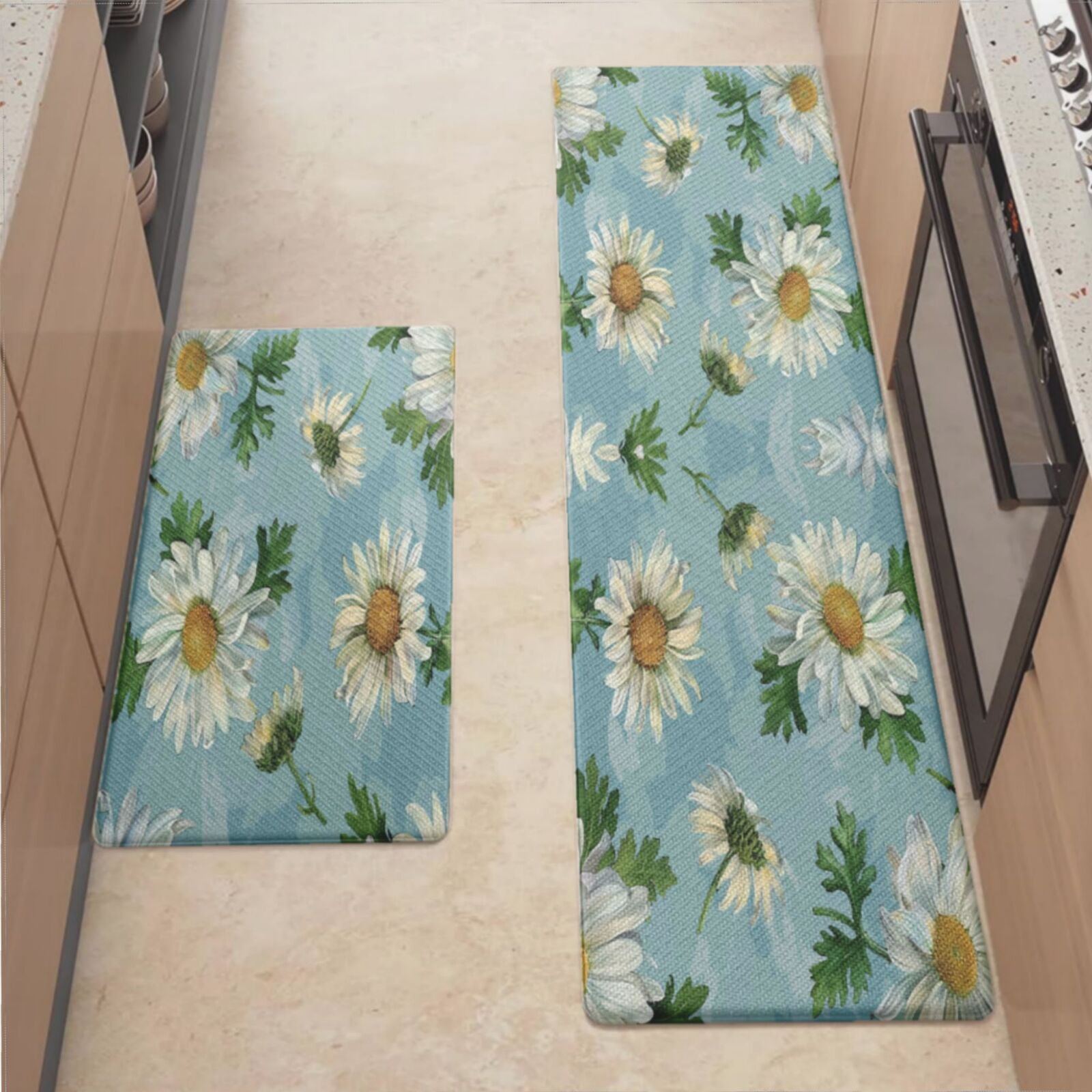 Anti Fatigue Kitchen Mat, Daisies Garden Flowers Sets of 2 Kitchen Rugs ...