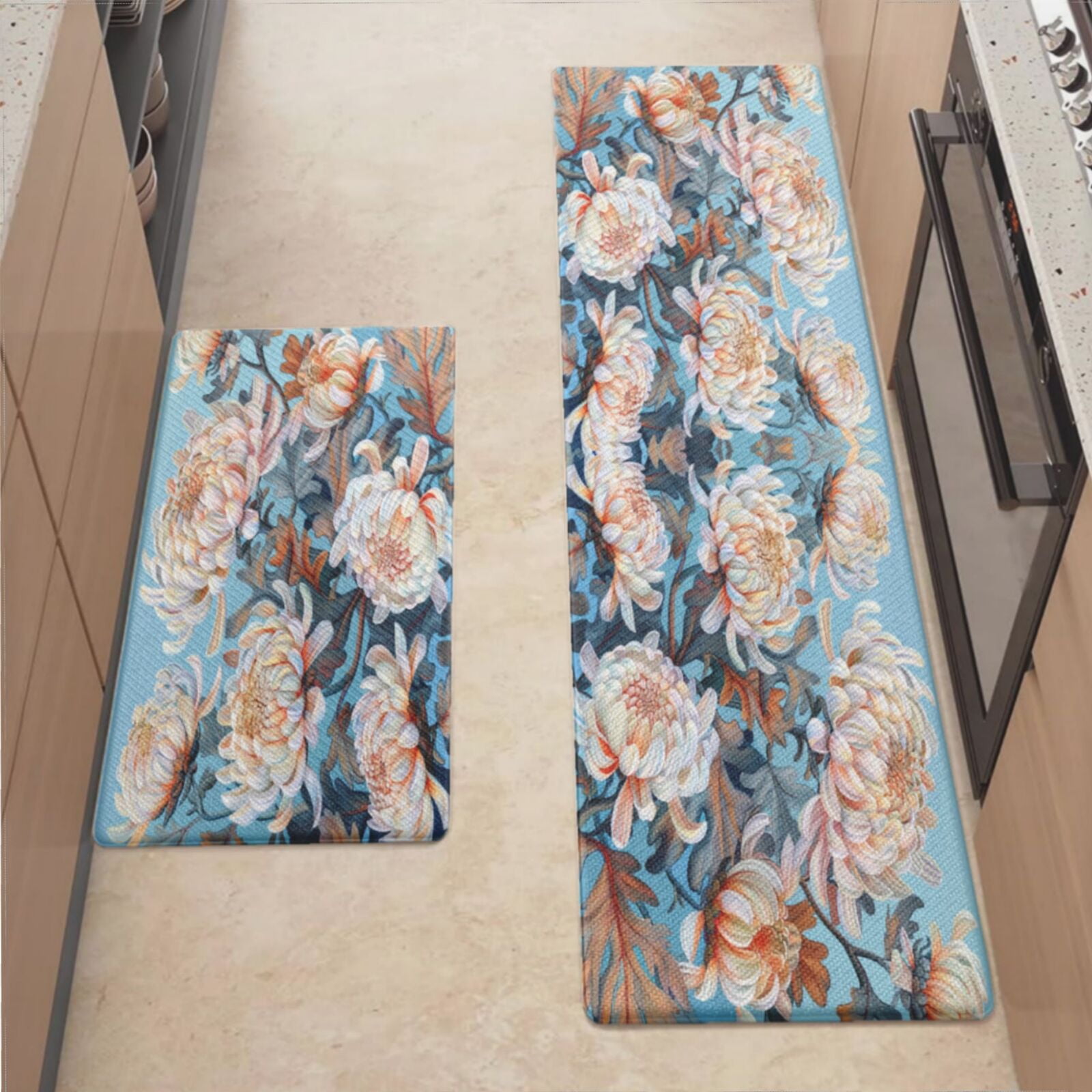Anti Fatigue Kitchen Mat, Daisies Garden Flowers Sets of 2 Kitchen Rugs ...