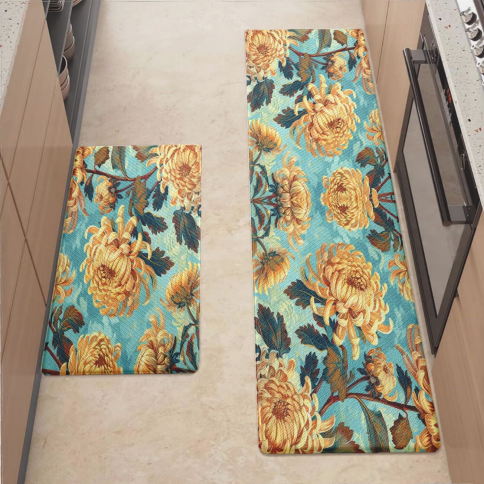 Anti Fatigue Kitchen Mat, Daisies Garden Flowers Sets of 2 Kitchen Rugs ...