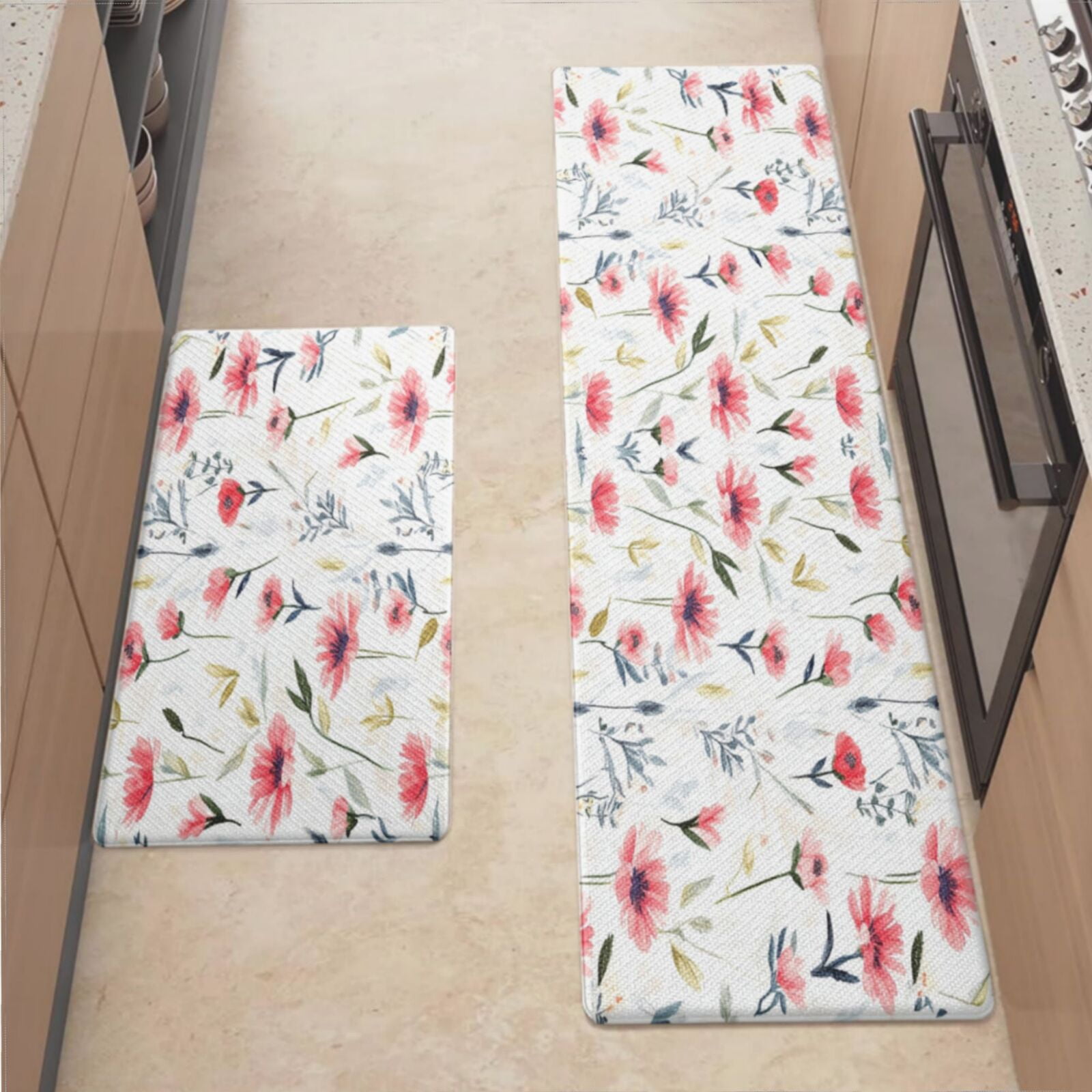 Anti Fatigue Kitchen Mat, Daisies Pattern Sets of 2 Kitchen Rugs Non ...