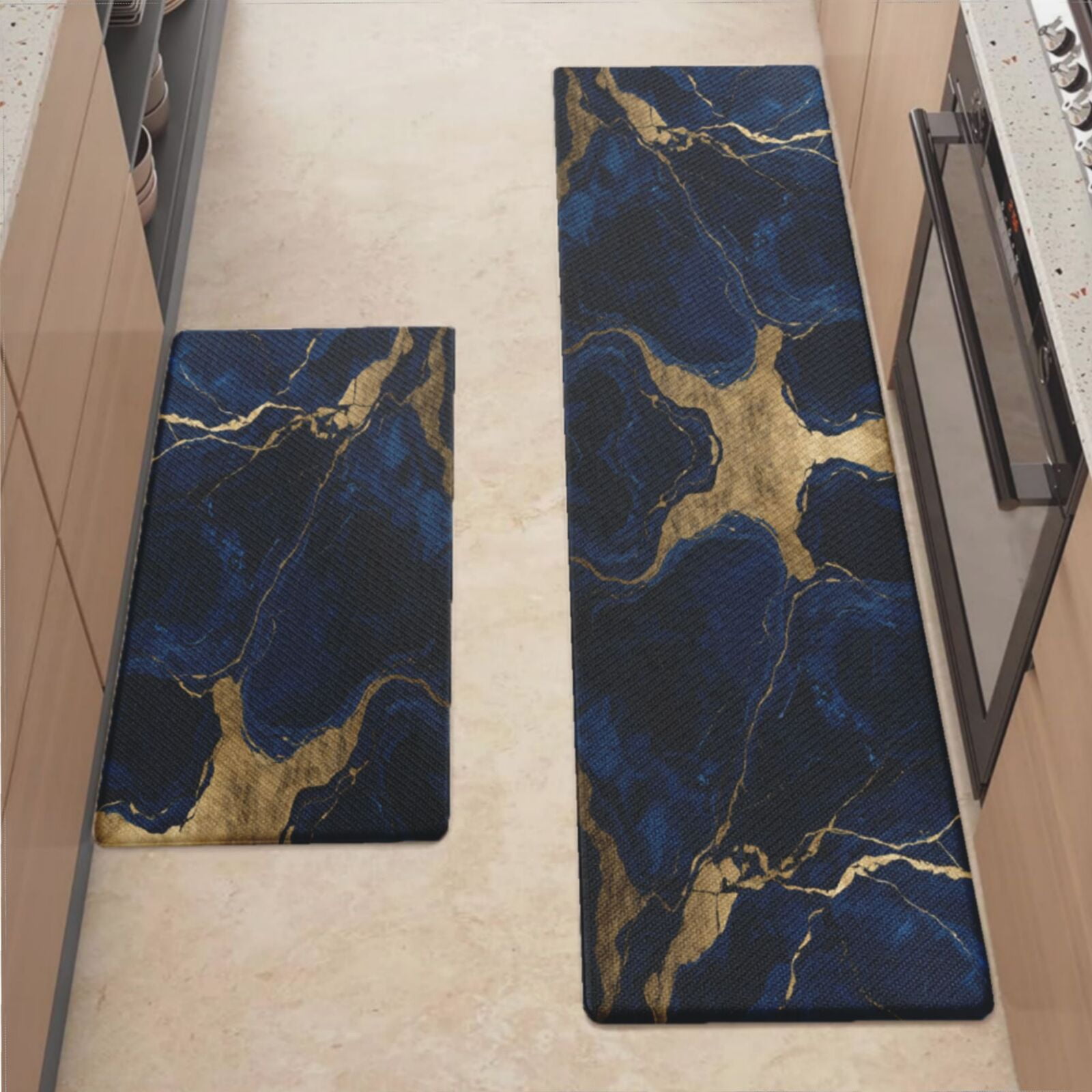 Anti Fatigue Kitchen Mat, Dark Blue And Gold Kitchen Rugs Non Slip ...