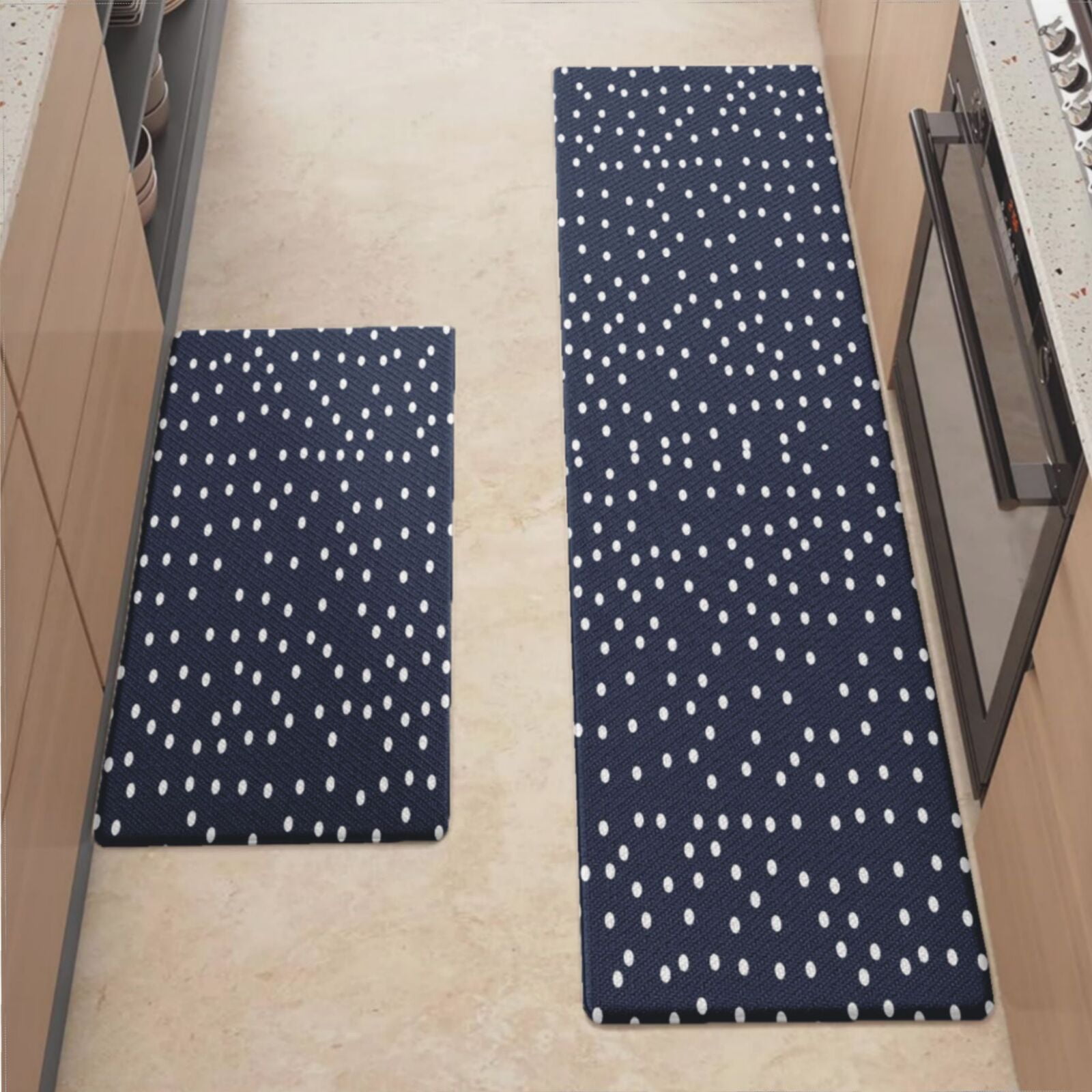 Anti Fatigue Kitchen Mat, Dark Blue White Polka Dots Kitchen Rugs Non ...