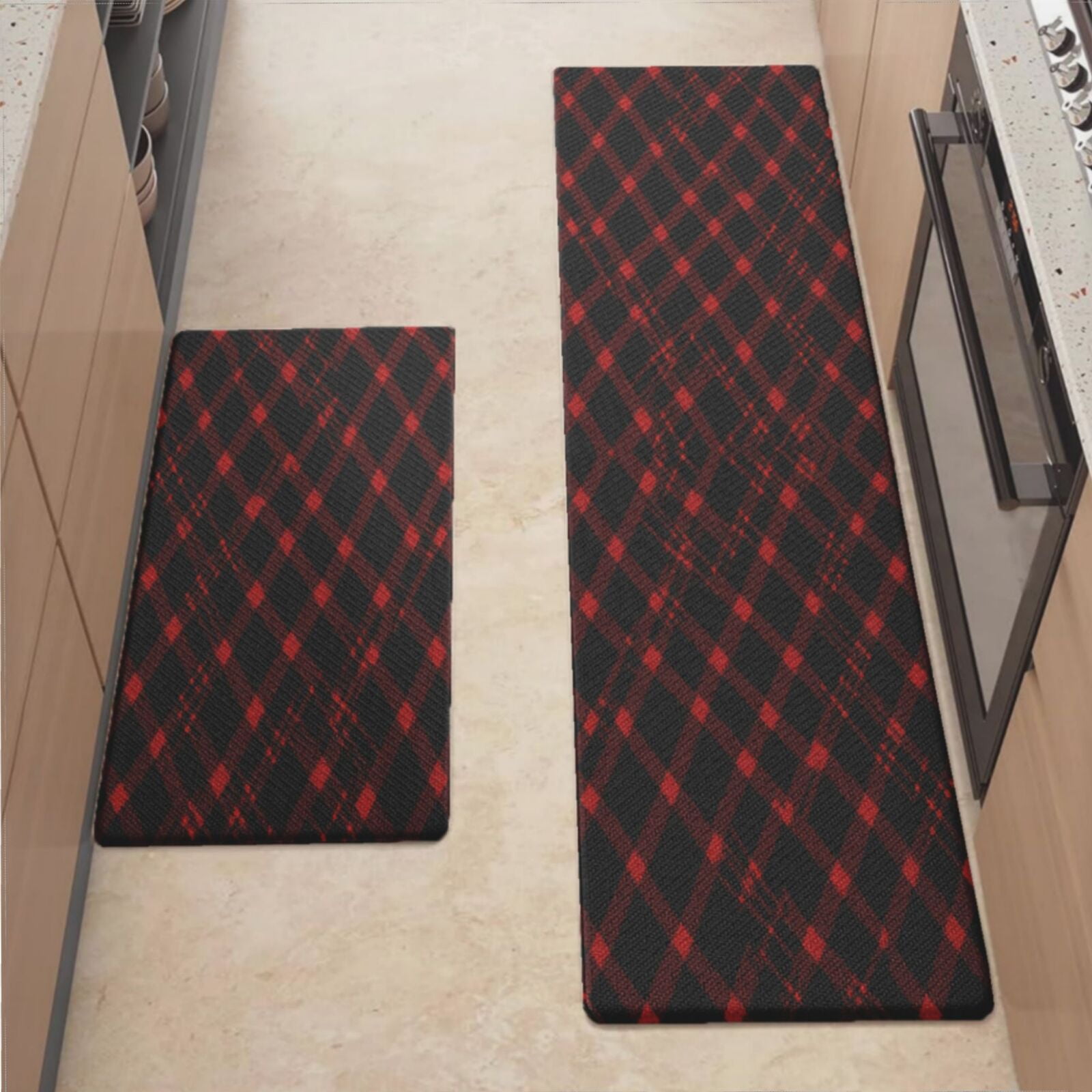 Anti Fatigue Kitchen Mat, Dark Red Plaid Kitchen Rugs Non Slip ...
