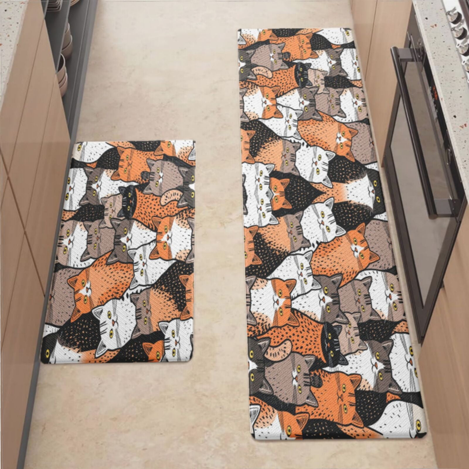 Anti Fatigue Kitchen Mat, Doodle Cat Sets of 2 Kitchen Rugs Non Slip ...