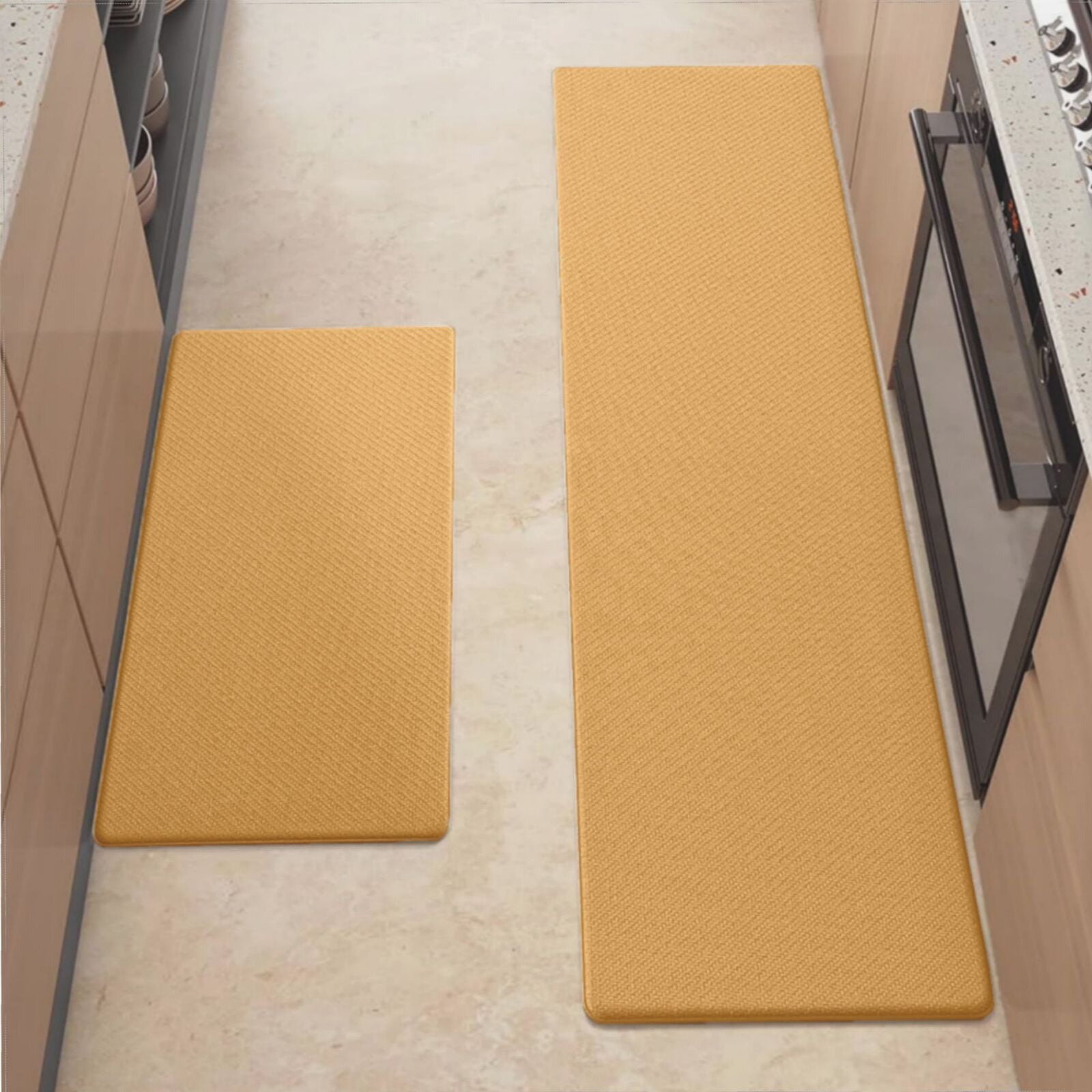 Anti Fatigue Kitchen Mat, Earth Yellow Sets of 2 Kitchen Rugs Non Slip ...