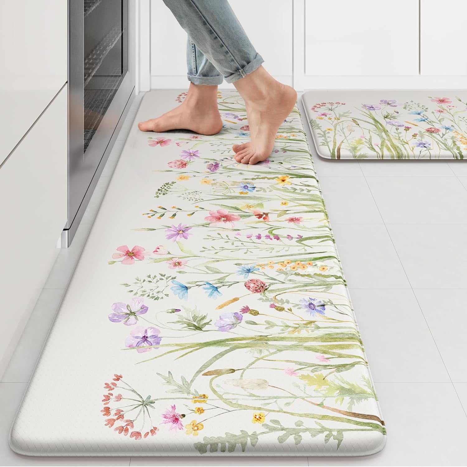 Anti Fatigue Kitchen Mat for Floor, Farmhouse Floral Kitchen Rugs Sets ...