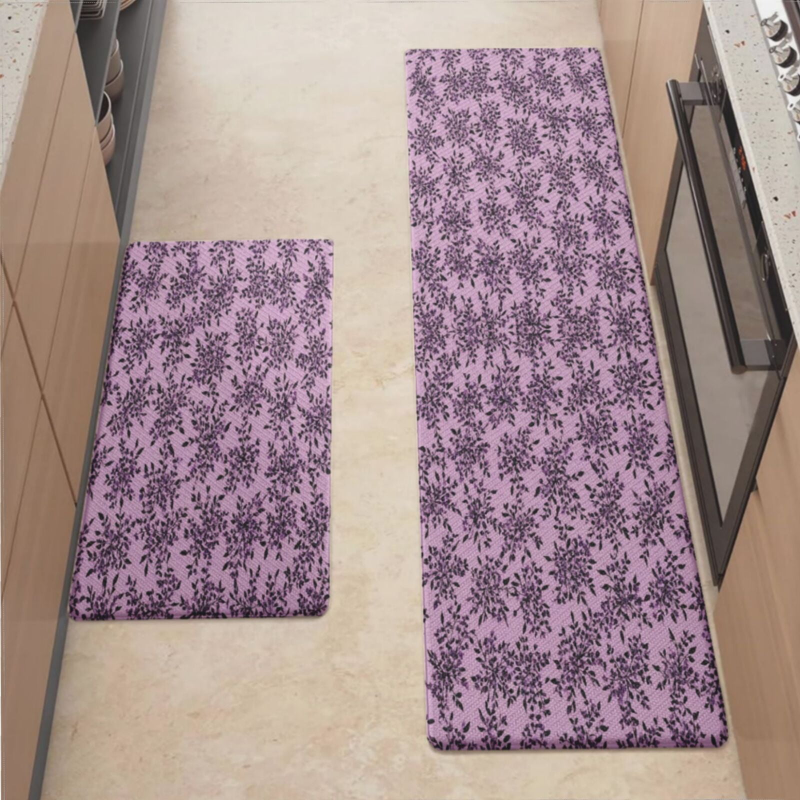 Anti Fatigue Kitchen Mat, Floral Small Purple Flowers Kitchen Rugs Non ...