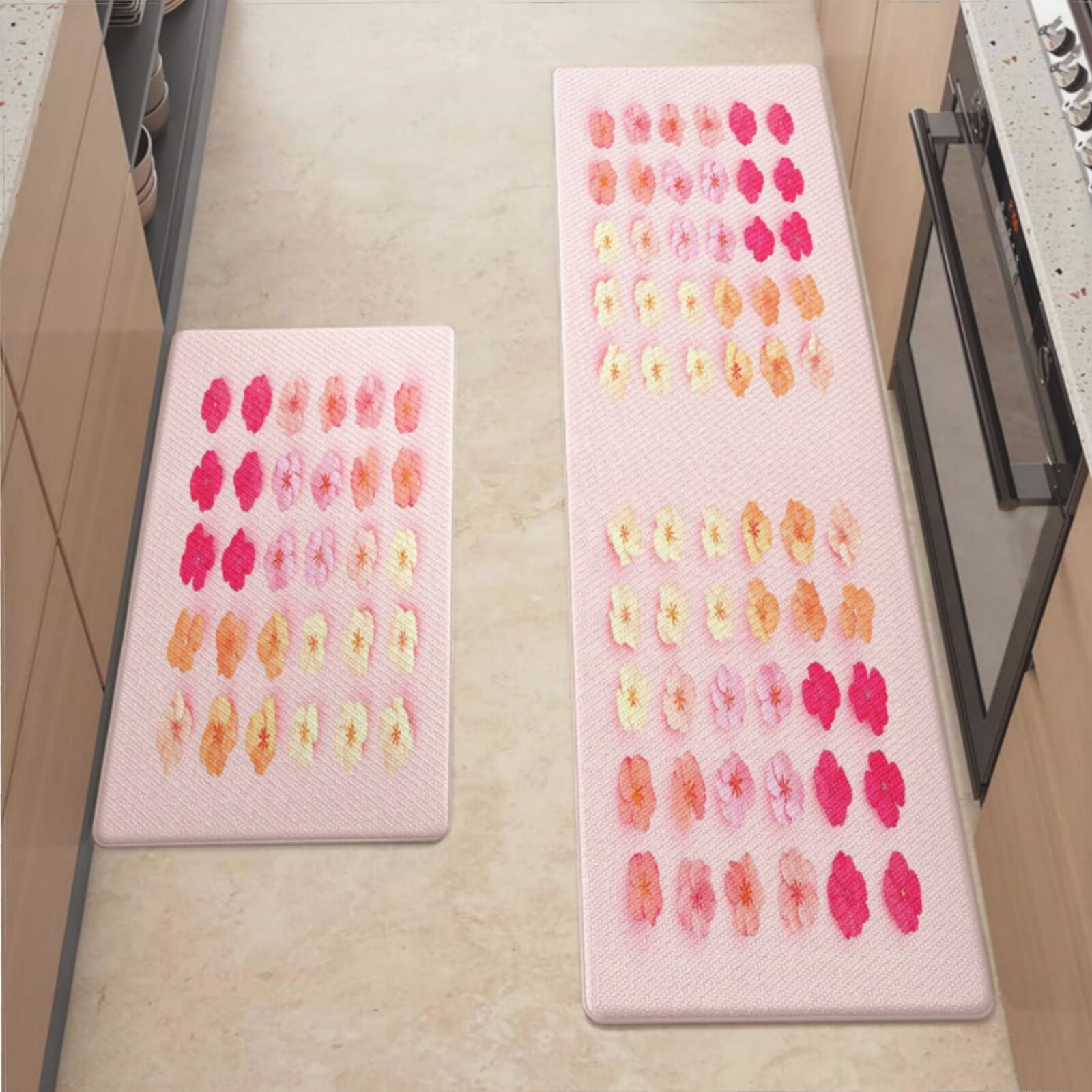 Anti Fatigue Kitchen Mat, Flowers Pink Bloom Kitchen Rugs Non Slip ...