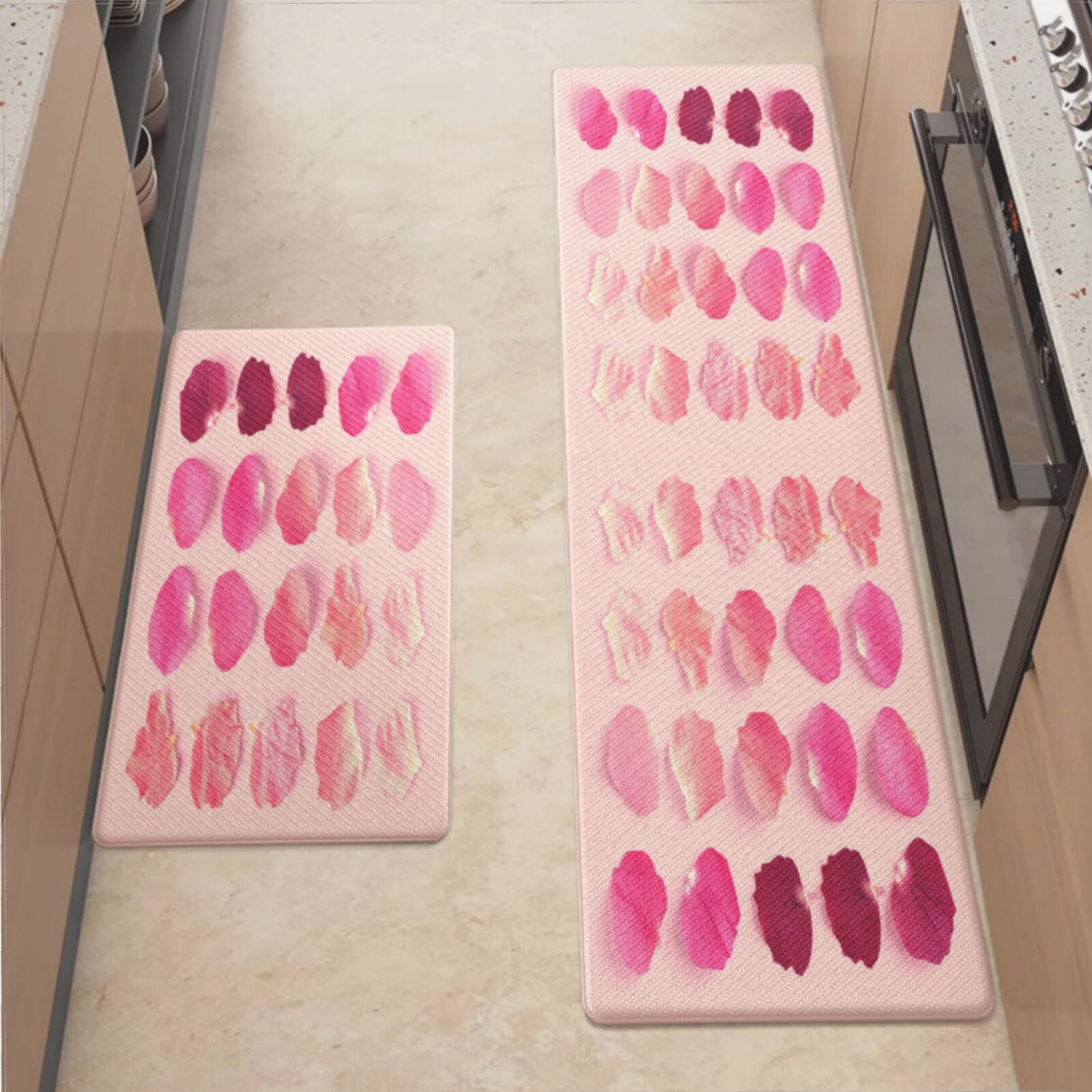 Anti Fatigue Kitchen Mat, Flowers Pink Bloom Pattern Sets of 2 Kitchen ...