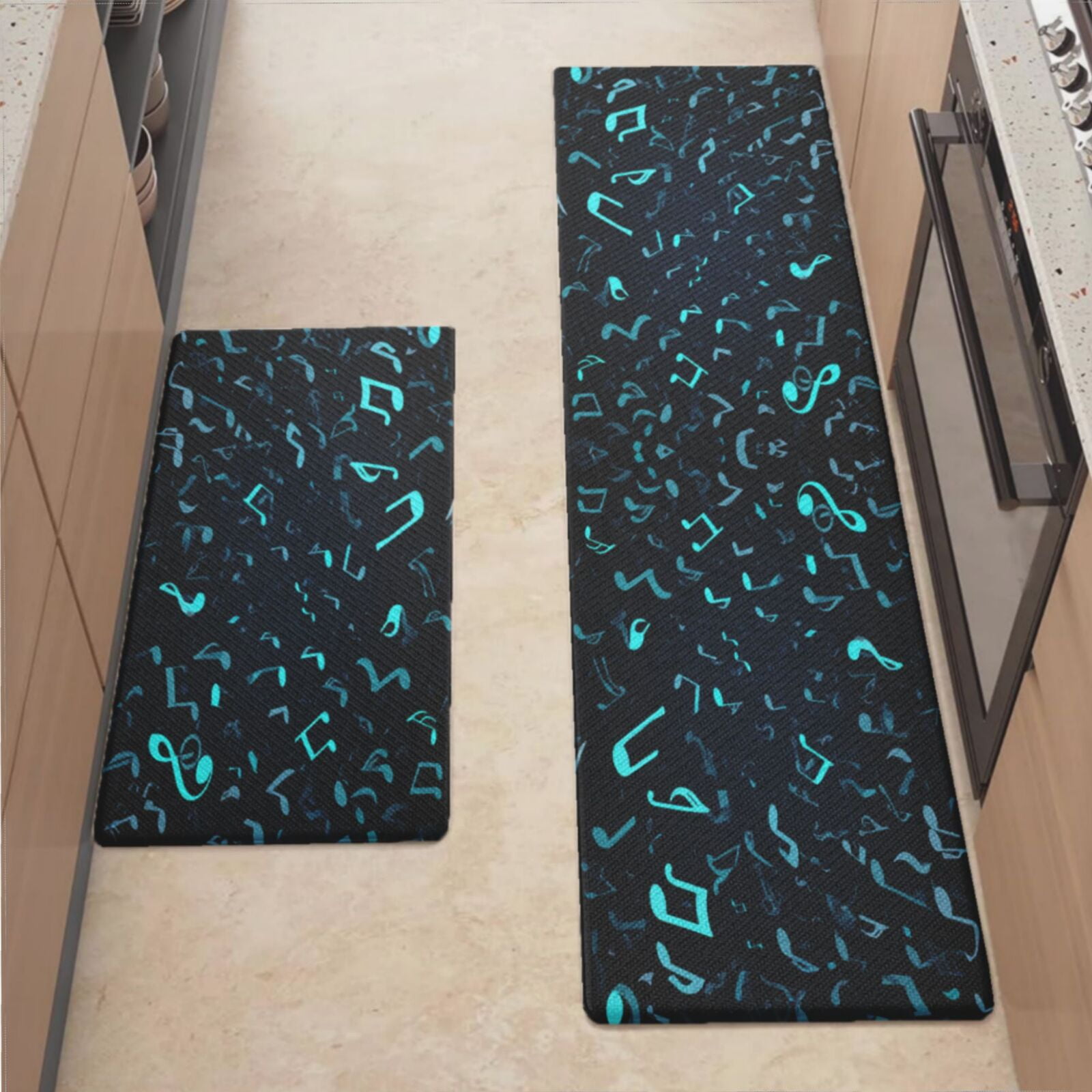 Anti Fatigue Kitchen Mat, Glowing Blue Music Notes Kitchen Rugs Non ...