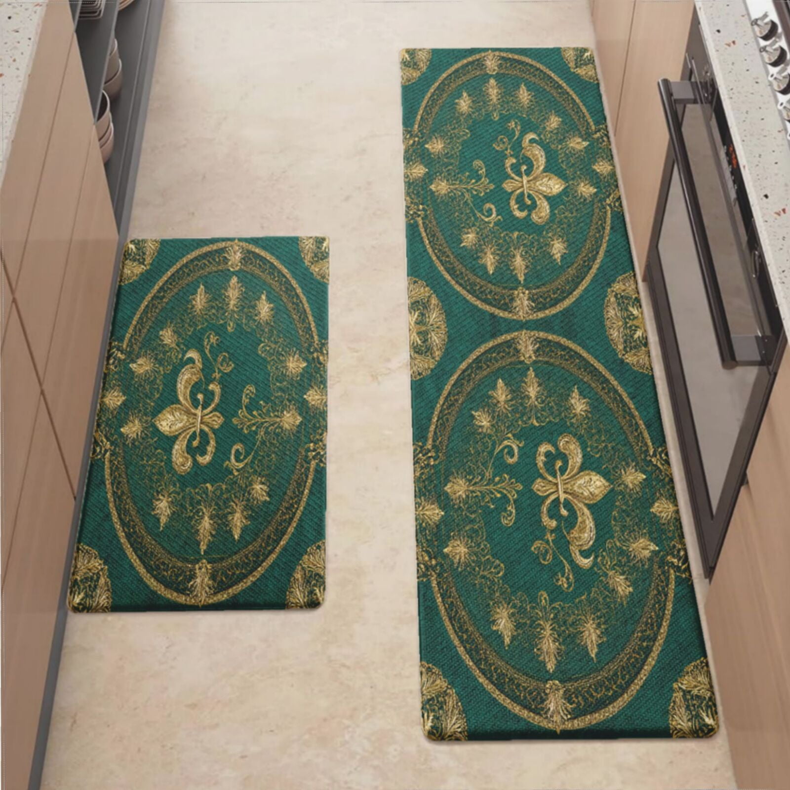 Anti Fatigue Kitchen Mat, Green And Gold Kitchen Rugs Non Slip ...