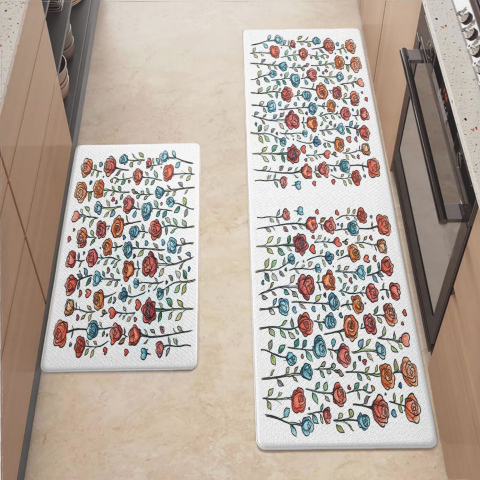 Anti Fatigue Kitchen Mat, Hand Drawing Heart Flower Kitchen Rugs Non ...