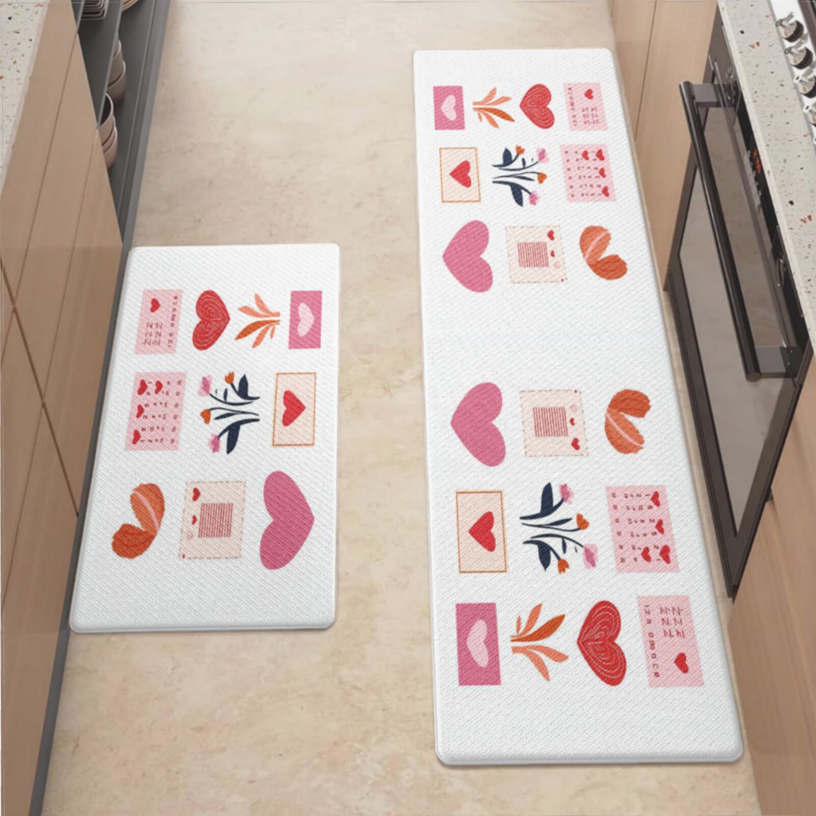 Anti Fatigue Kitchen Mat, Heart Calendar Postcard Kitchen Rugs Non Slip ...