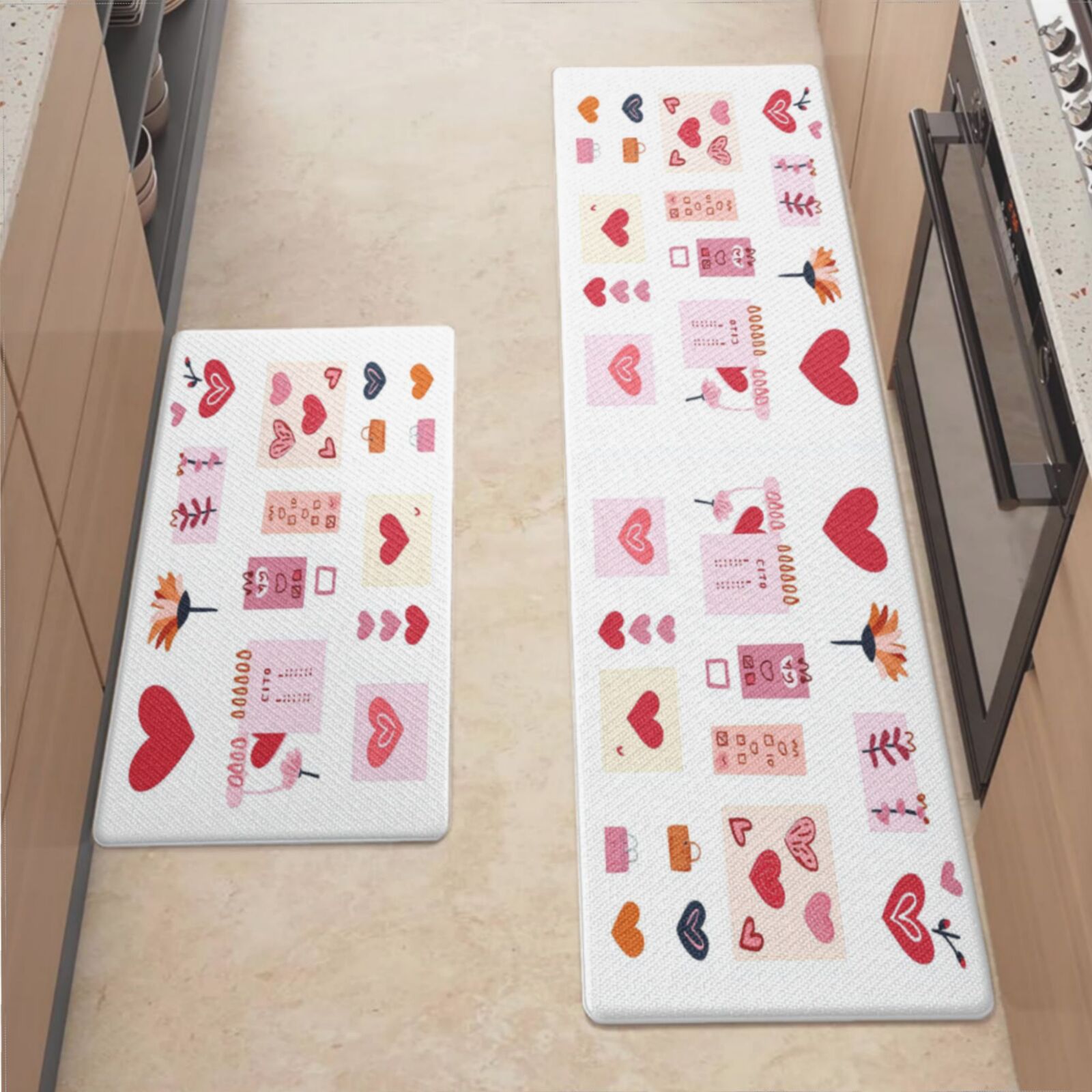 Anti Fatigue Kitchen Mat, Heart Calendar Postcard Kitchen Rugs Non Slip ...