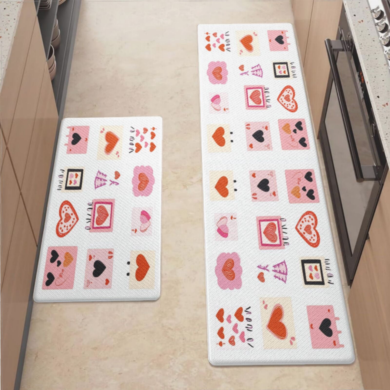 Anti Fatigue Kitchen Mat, Heart Calendar Postcard Kitchen Rugs Non Slip ...
