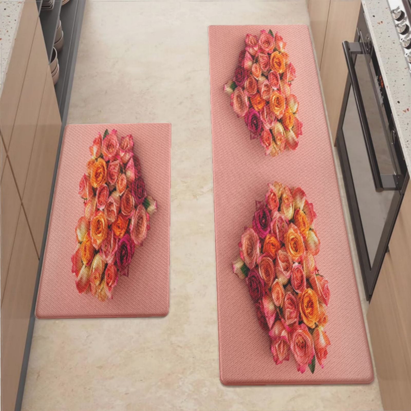 Anti Fatigue Kitchen Mat, Heart Roses Kitchen Rugs Non Slip, Cushioned ...