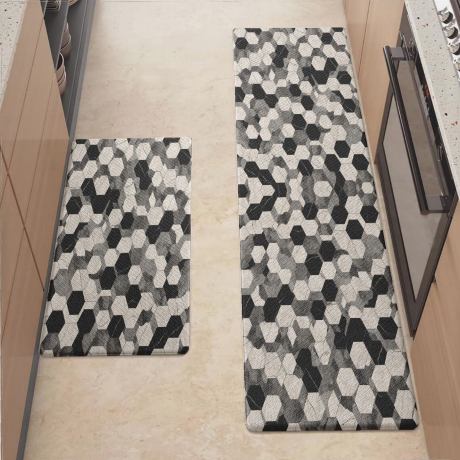 Anti Fatigue Kitchen Mat, Hexagons And Marble Kitchen Rugs Non Slip ...