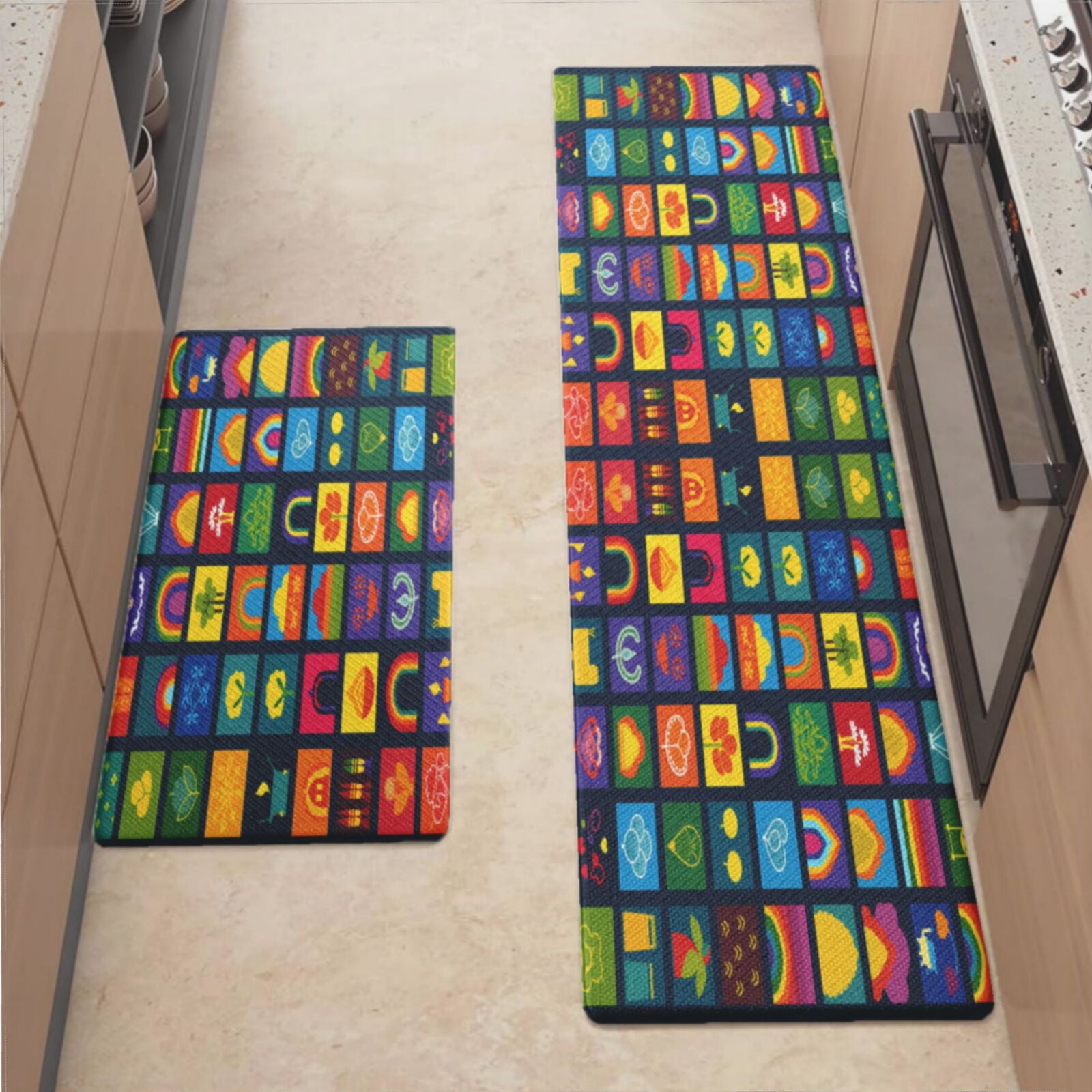 Anti Fatigue Kitchen Mat, Icons Sets of 2 Kitchen Rugs Non Slip ...
