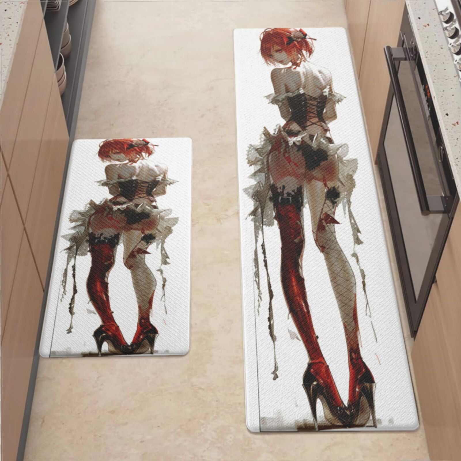 Anti Fatigue Kitchen Mat, Japanese Anime Girl Back Stockings Sets of 2 ...