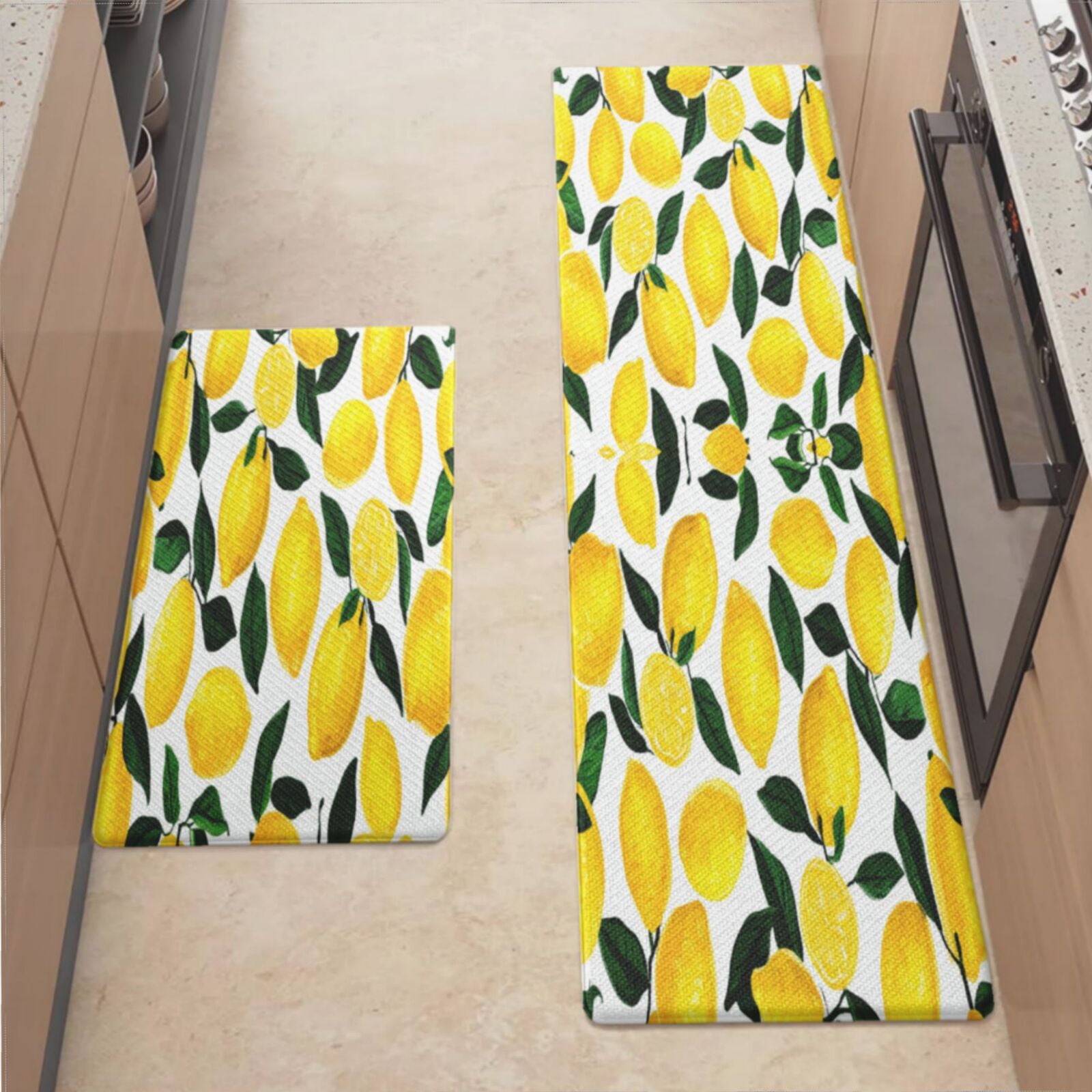 Anti Fatigue Kitchen Mat, Lemons Pattern Sets of 2 Kitchen Rugs Non ...