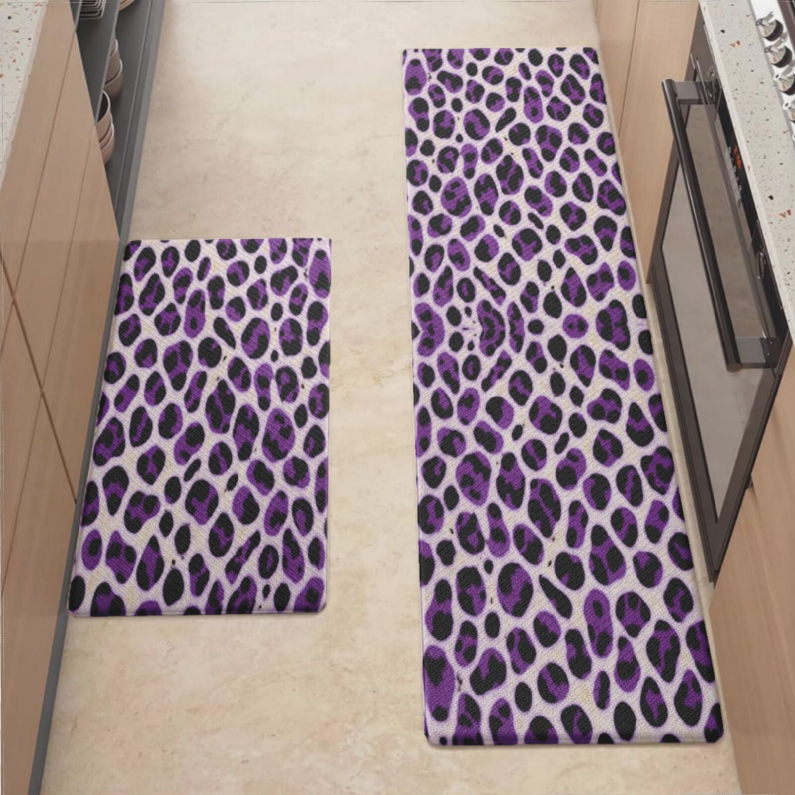Anti Fatigue Kitchen Mat, Leopard Purple Black Spots Kitchen Rugs Non ...