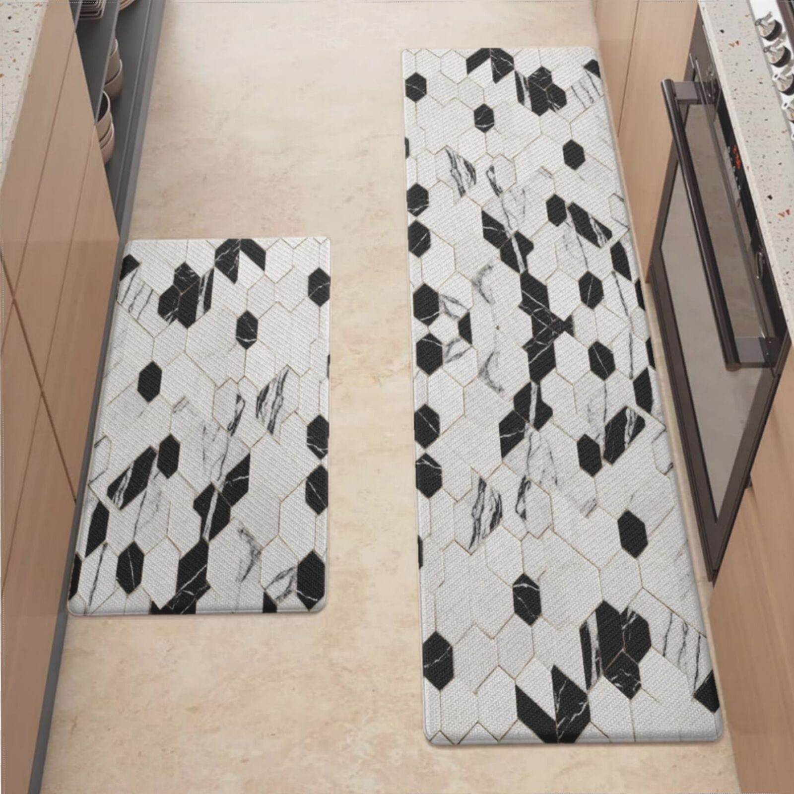 Anti Fatigue Kitchen Mat, Marble Mosaic Tile Sets of 2 Kitchen Rugs Non ...