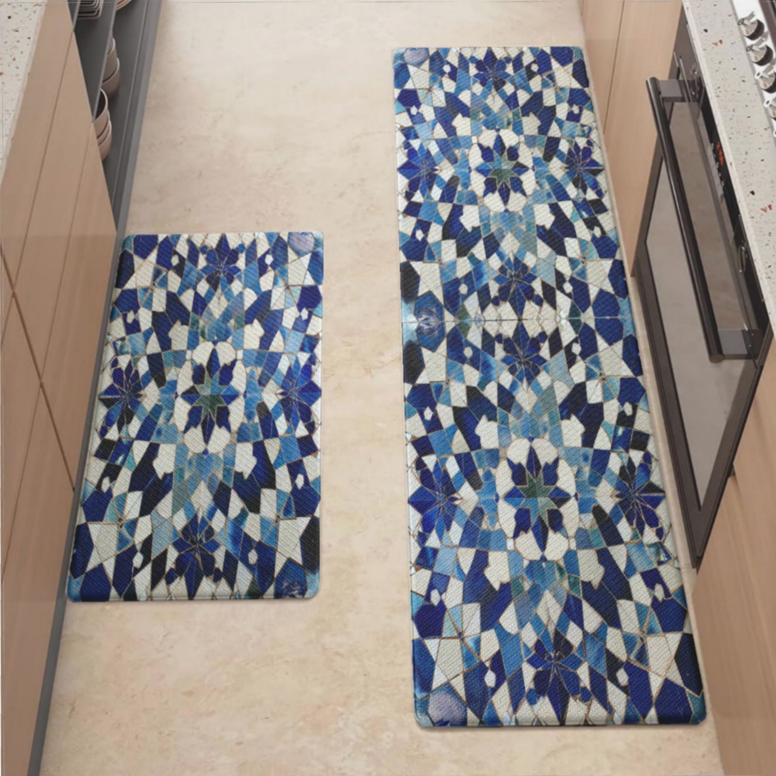 Anti Fatigue Kitchen Mat, Mediterranean Style Tile Sets of 2 Kitchen ...