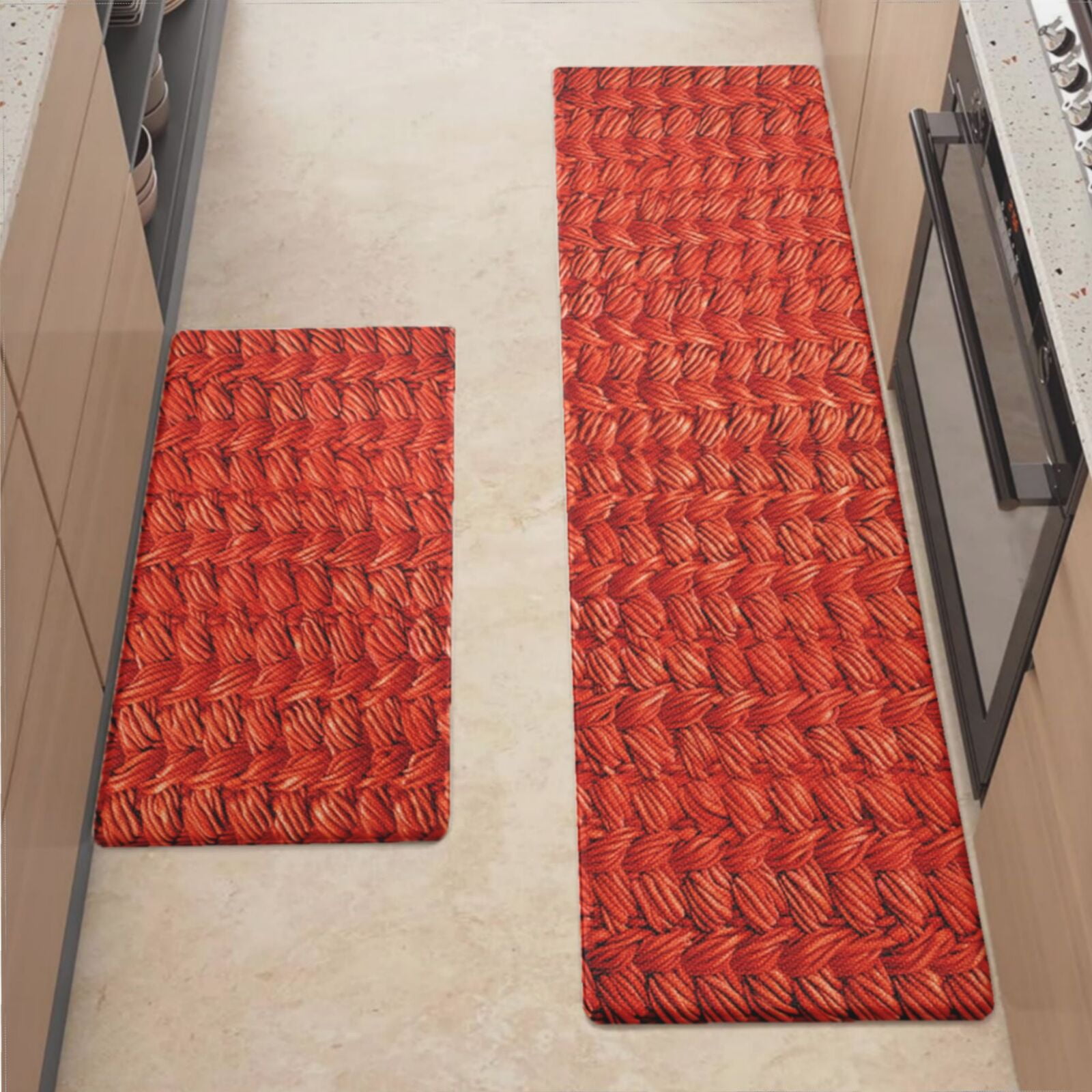 Anti Fatigue Kitchen Mat, Orange Fabric Sets of 2 Kitchen Rugs Non Slip ...
