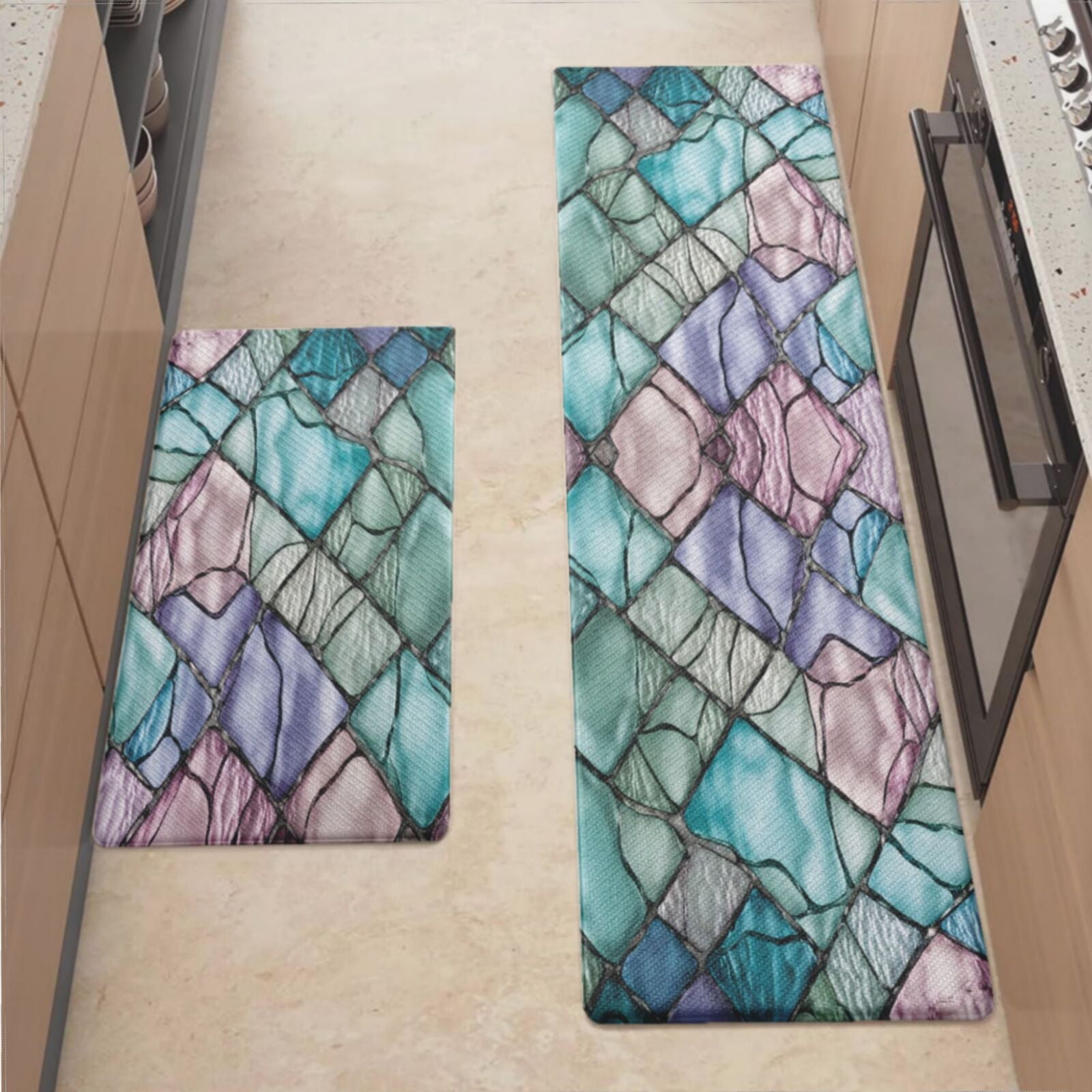 Anti Fatigue Kitchen Mat, Pastel Color Pattern Kitchen Rugs Non Slip ...