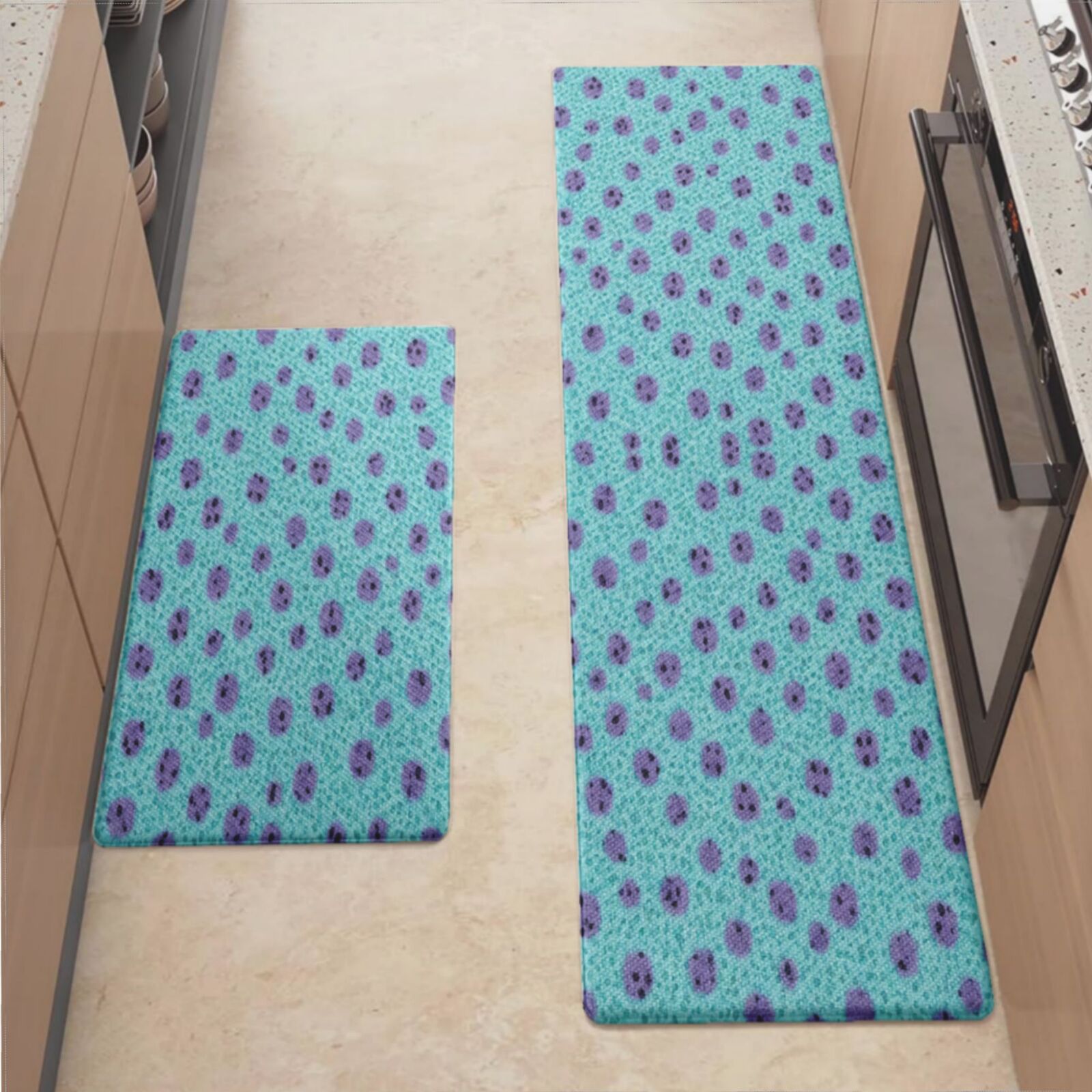 Anti Fatigue Kitchen Mat, Pastel Green Background Kitchen Rugs Non Slip ...