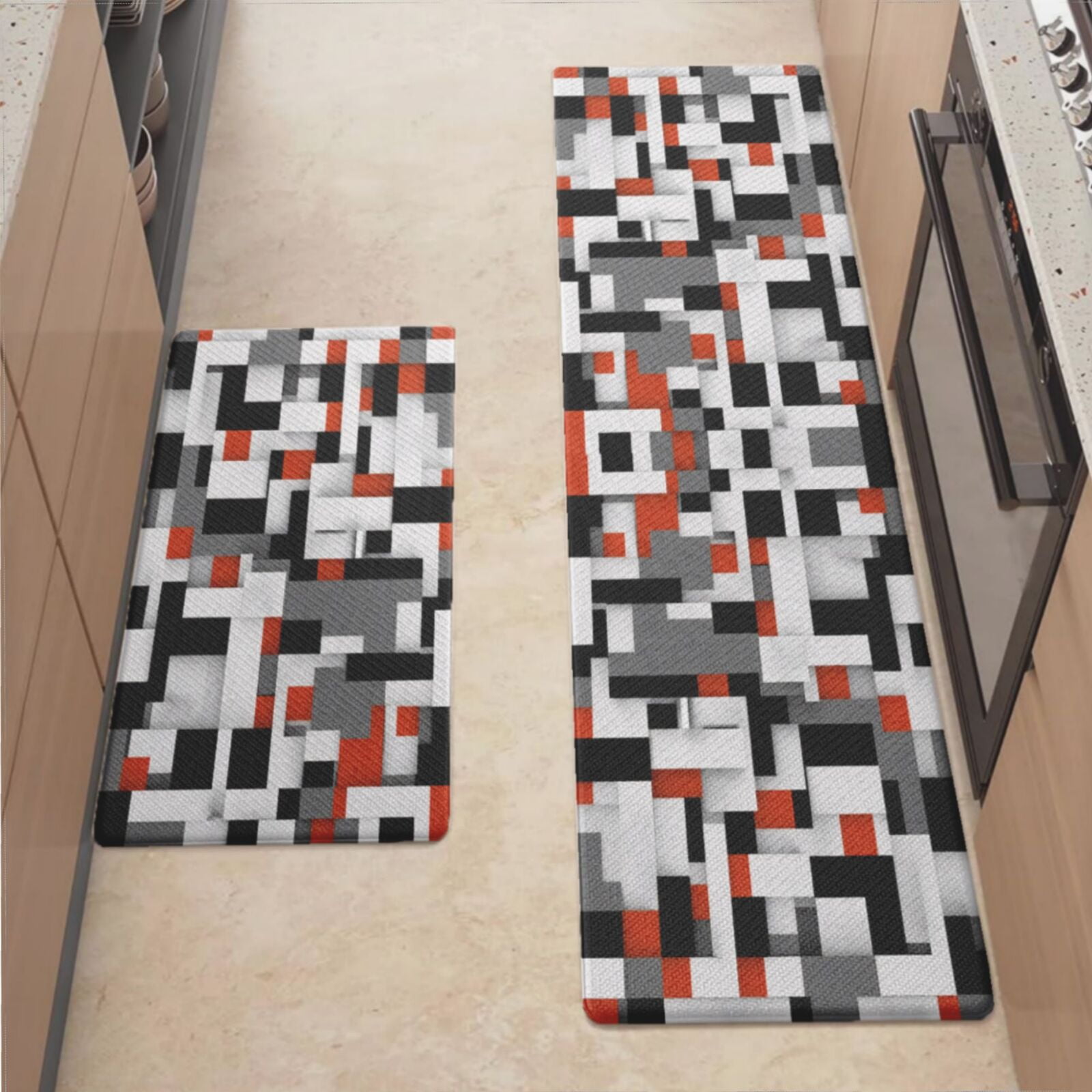 Anti Fatigue Kitchen Mat, Pattern Black, White, Orange Kitchen Rugs Non ...