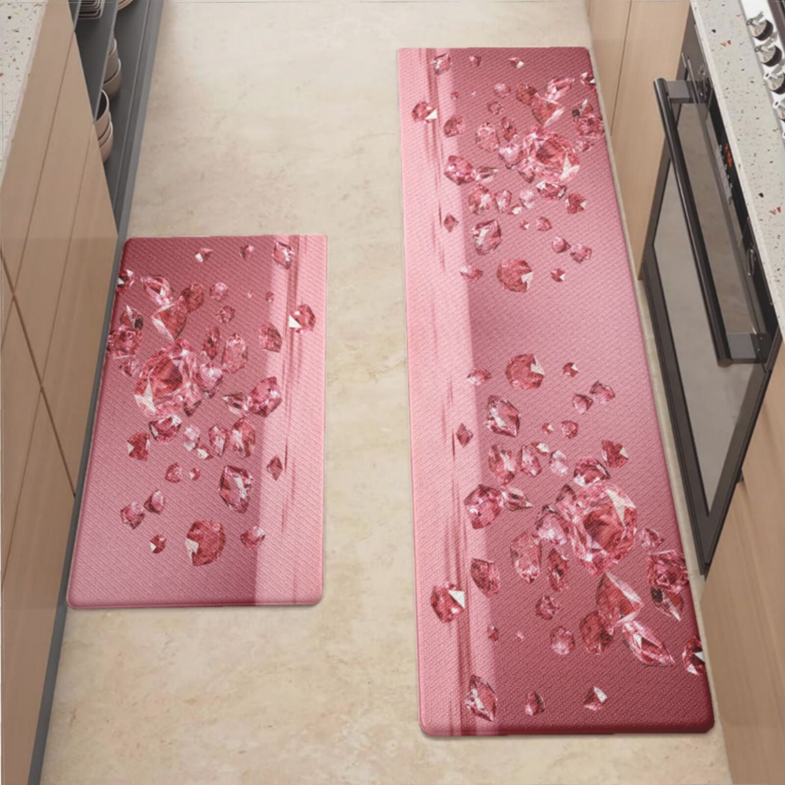 Anti Fatigue Kitchen Mat, Pink Crystal Diamonds Kitchen Rugs Non Slip ...