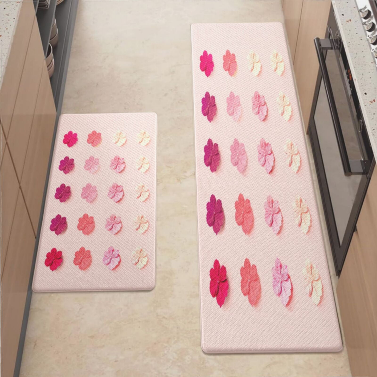 Anti Fatigue Kitchen Mat, Pink Flowers Bloom Sets of 2 Kitchen Rugs Non ...