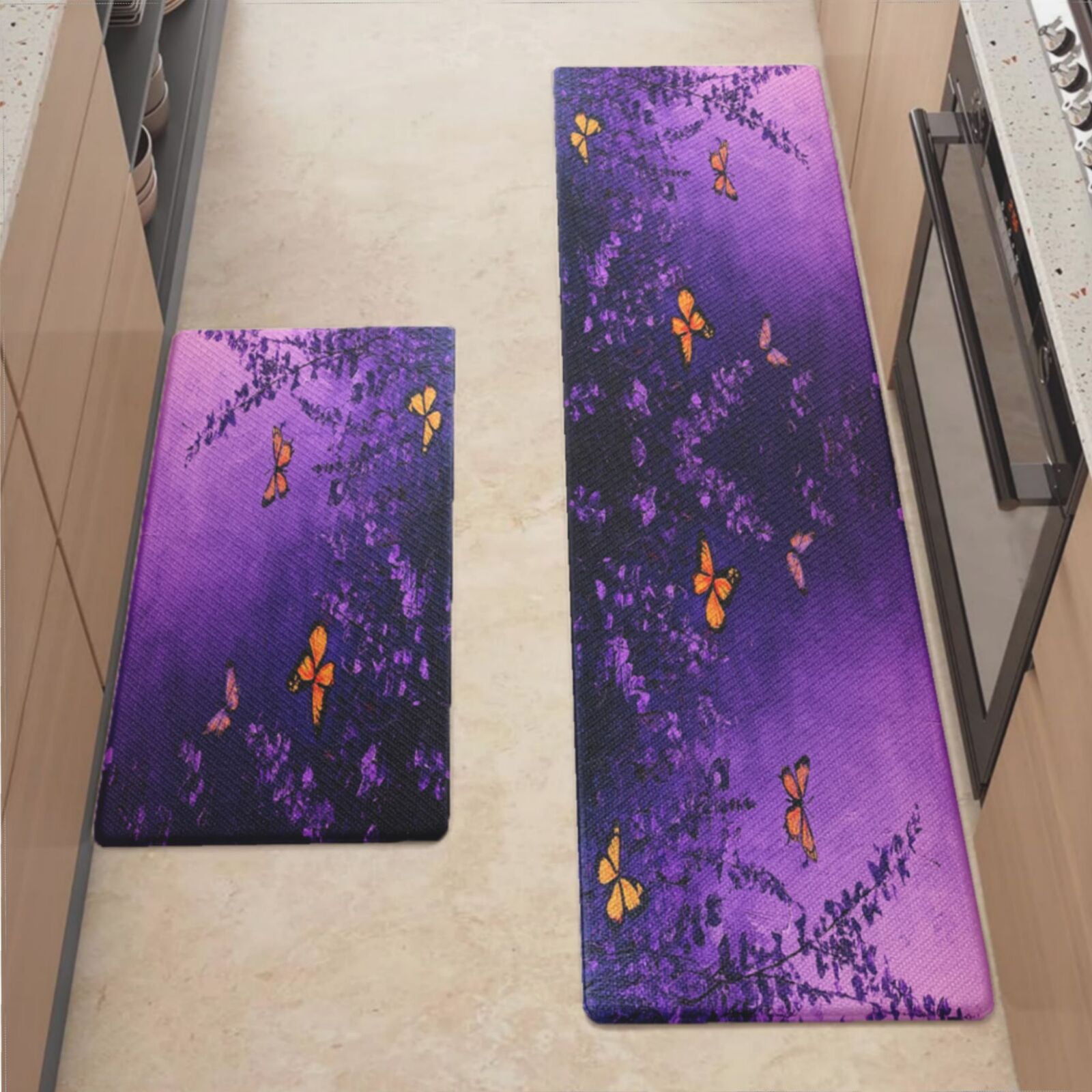 Anti Fatigue Kitchen Mat, Purple Butterfly Kitchen Rugs Non Slip ...