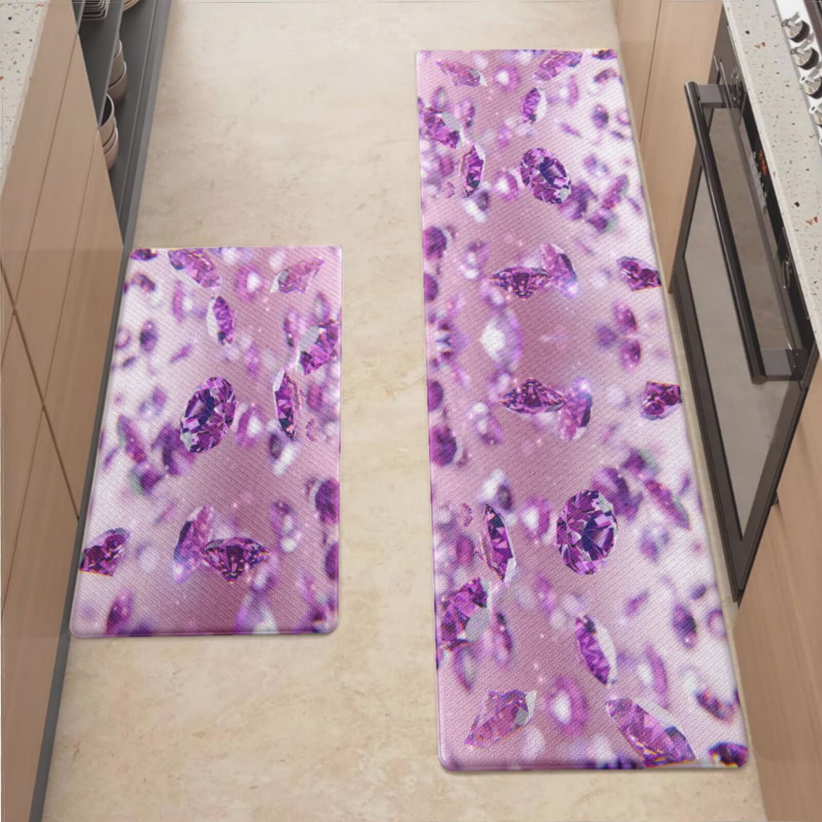 Anti Fatigue Kitchen Mat, Purple Crystal Sets of 2 Kitchen Rugs Non ...