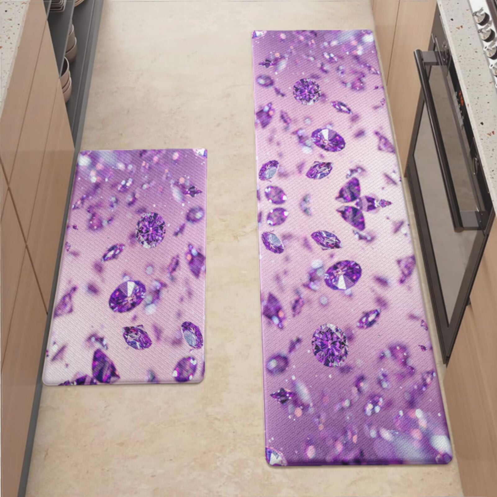Anti Fatigue Kitchen Mat, Purple Diamonds Falling Kitchen Rugs Non Slip ...