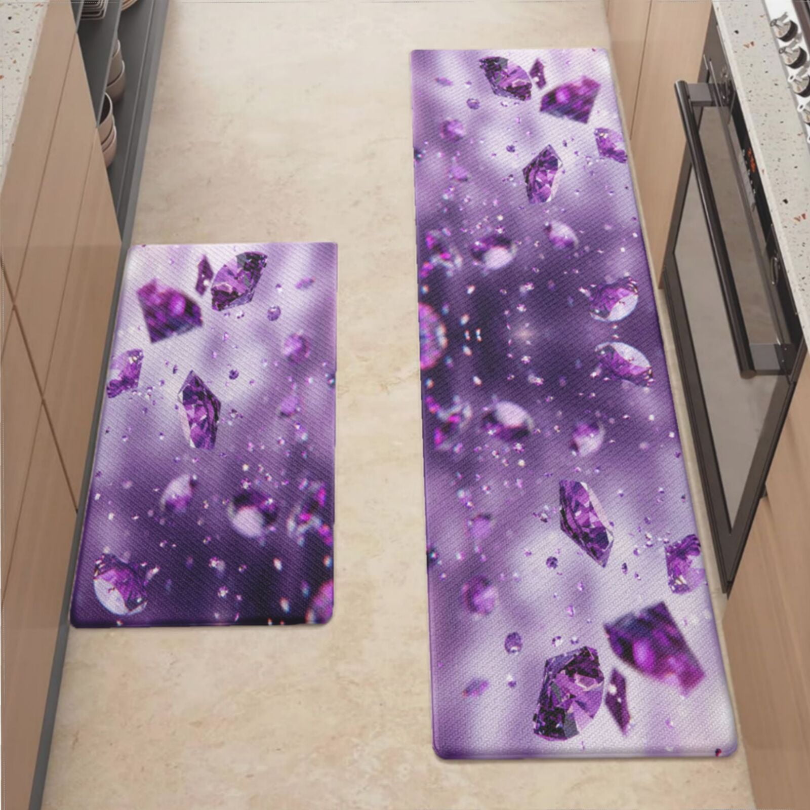 Anti Fatigue Kitchen Mat, Purple Diamonds Sets of 2 Kitchen Rugs Non ...