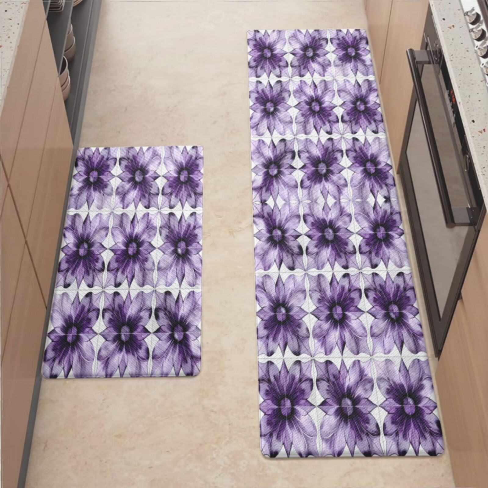 Anti Fatigue Kitchen Mat, Purple Flower Kitchen Rugs Non Slip ...