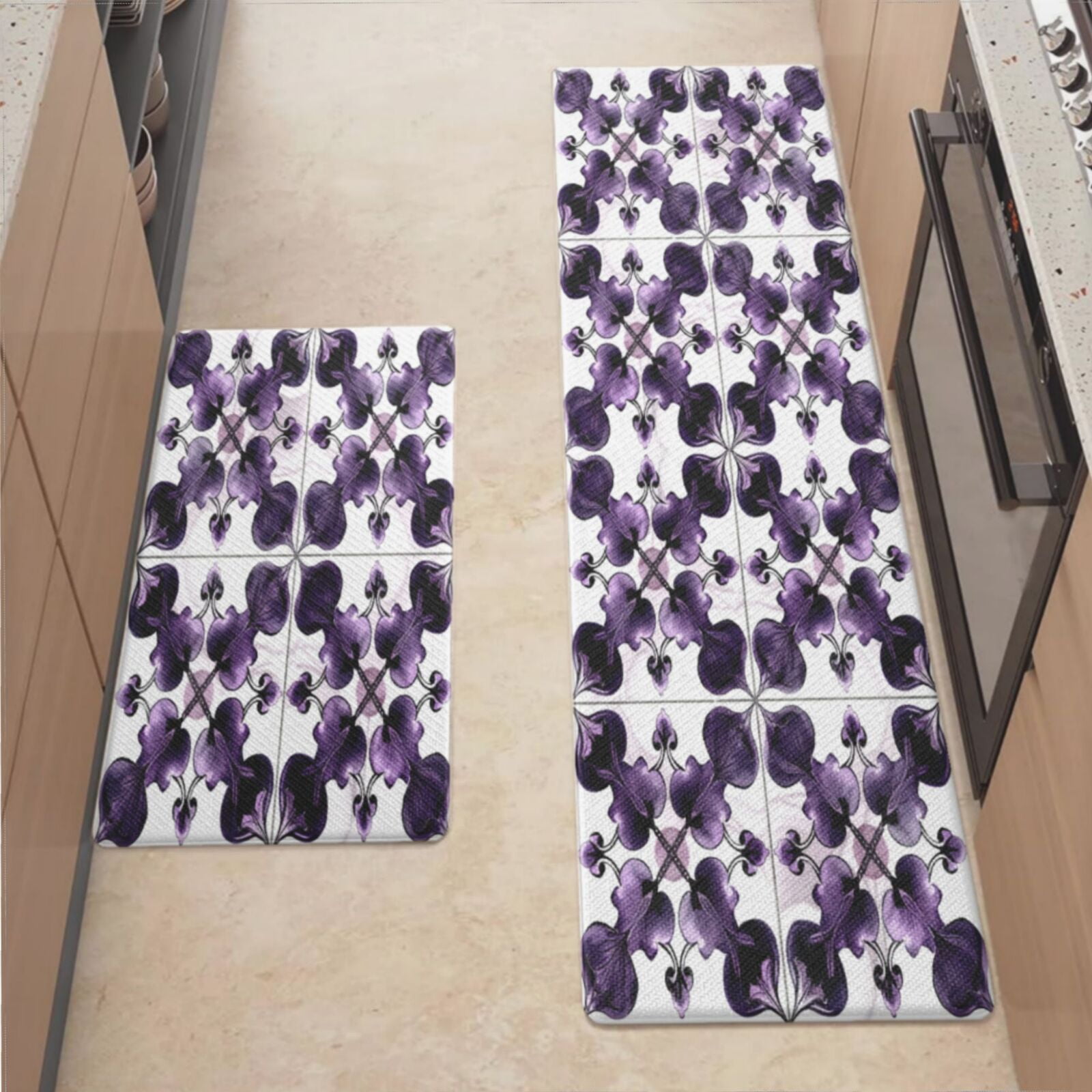 Anti Fatigue Kitchen Mat, Purple Flower Kitchen Rugs Non Slip ...