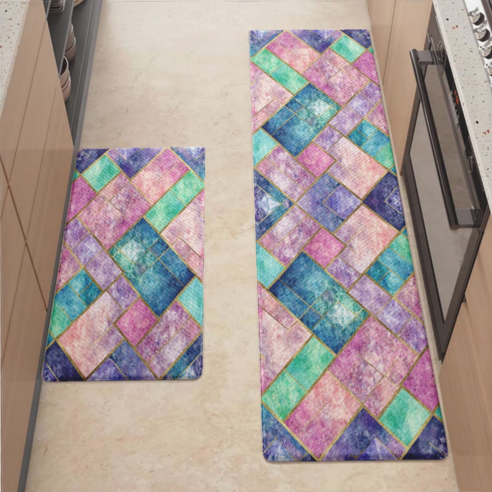 Anti Fatigue Kitchen Mat, Purple Green Pink Gold Kitchen Rugs Non Slip ...