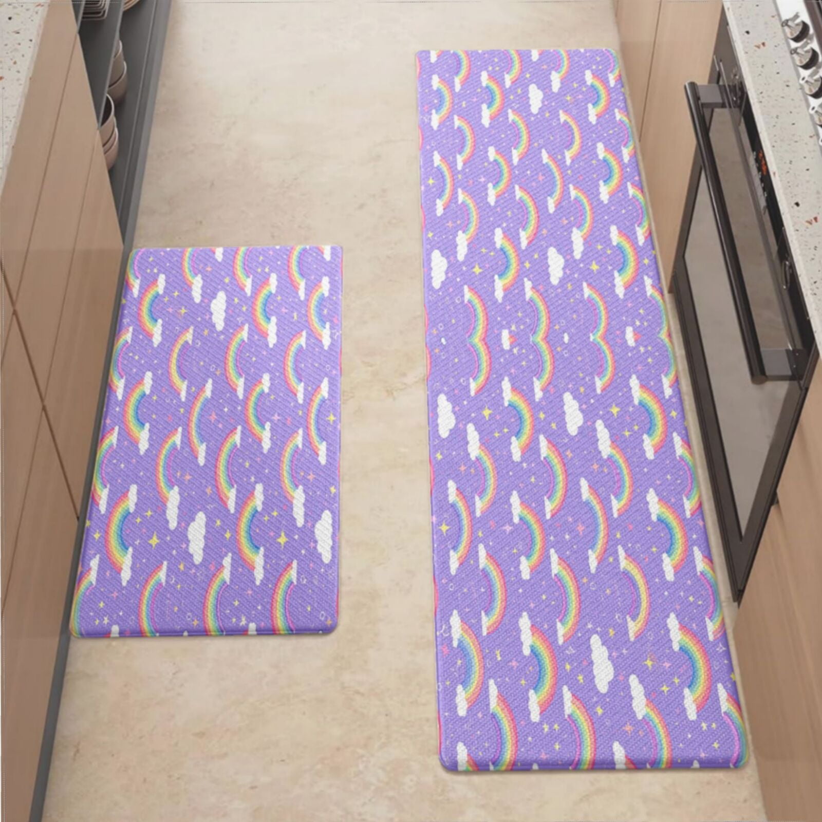 Anti Fatigue Kitchen Mat, Purple Rainbow Kitchen Rugs Non Slip ...