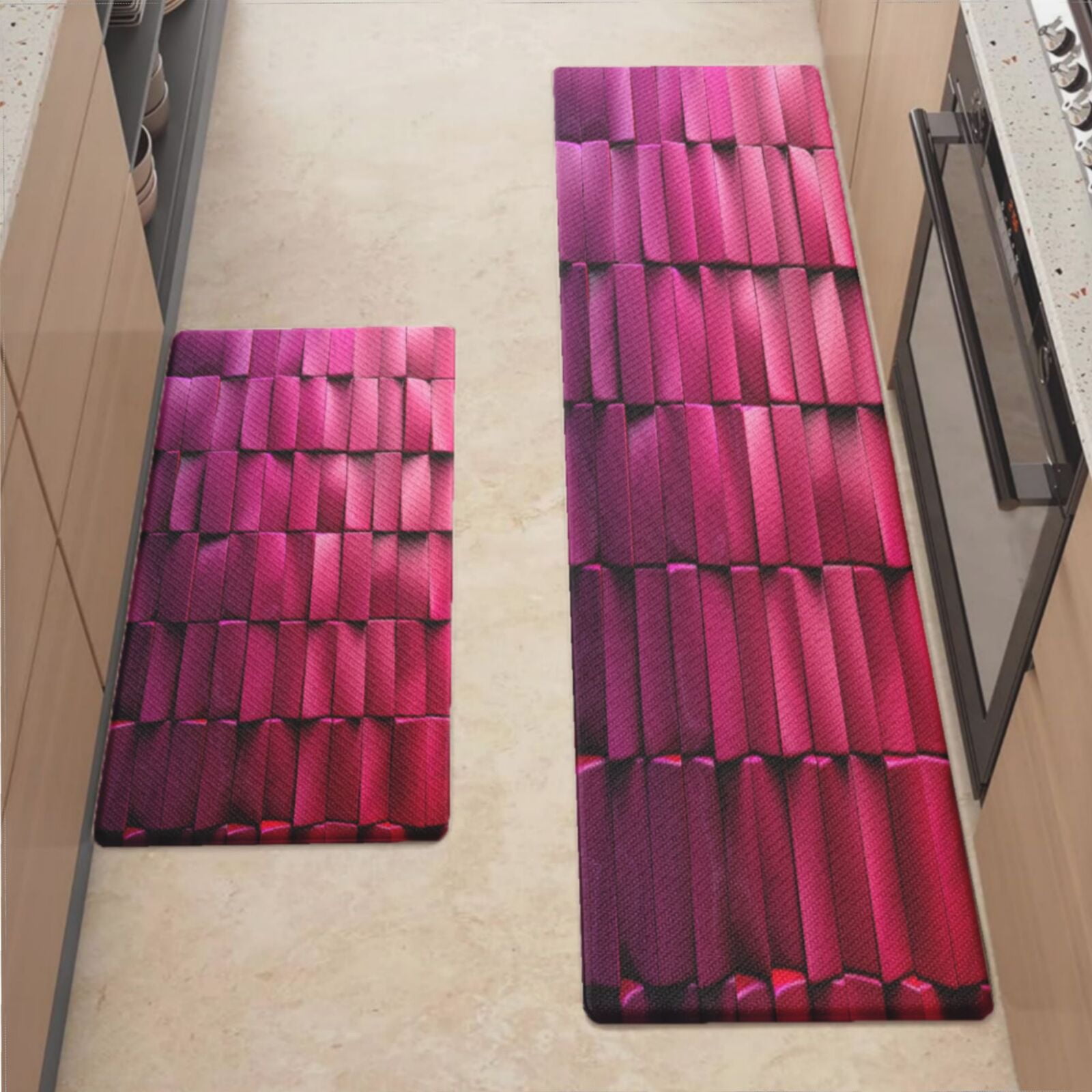 Anti Fatigue Kitchen Mat, Purple Square Sets of 2 Kitchen Rugs Non Slip ...