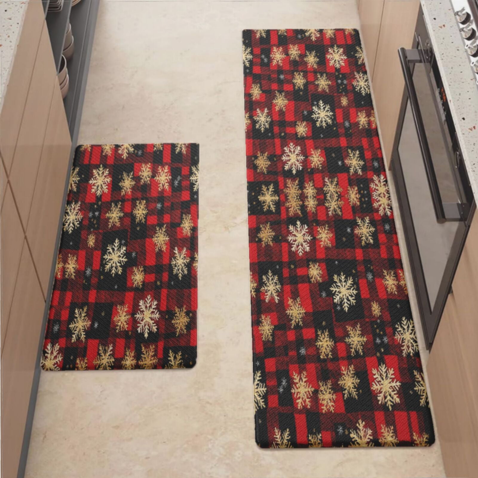 Anti Fatigue Kitchen Mat, Red And Black Plaid Kitchen Rugs Non Slip ...