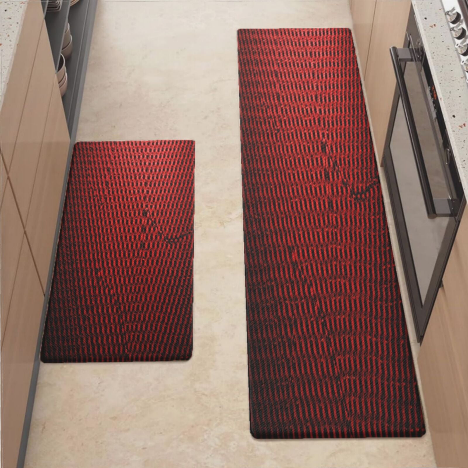 Anti Fatigue Kitchen Mat, Red Black Dots Fabric Kitchen Rugs Non Slip ...