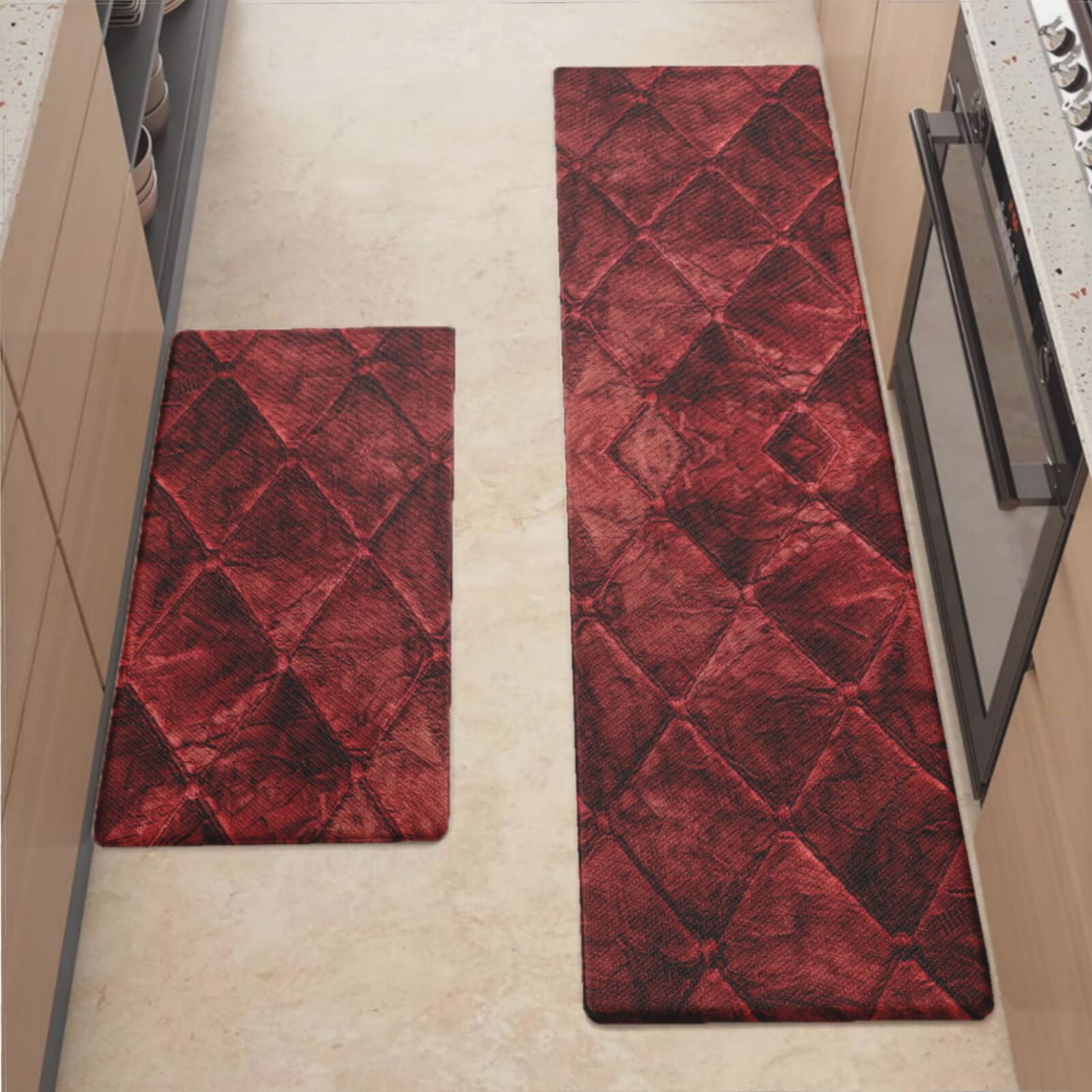 Anti Fatigue Kitchen Mat, Red Grid Kitchen Rugs Non Slip, Cushioned ...
